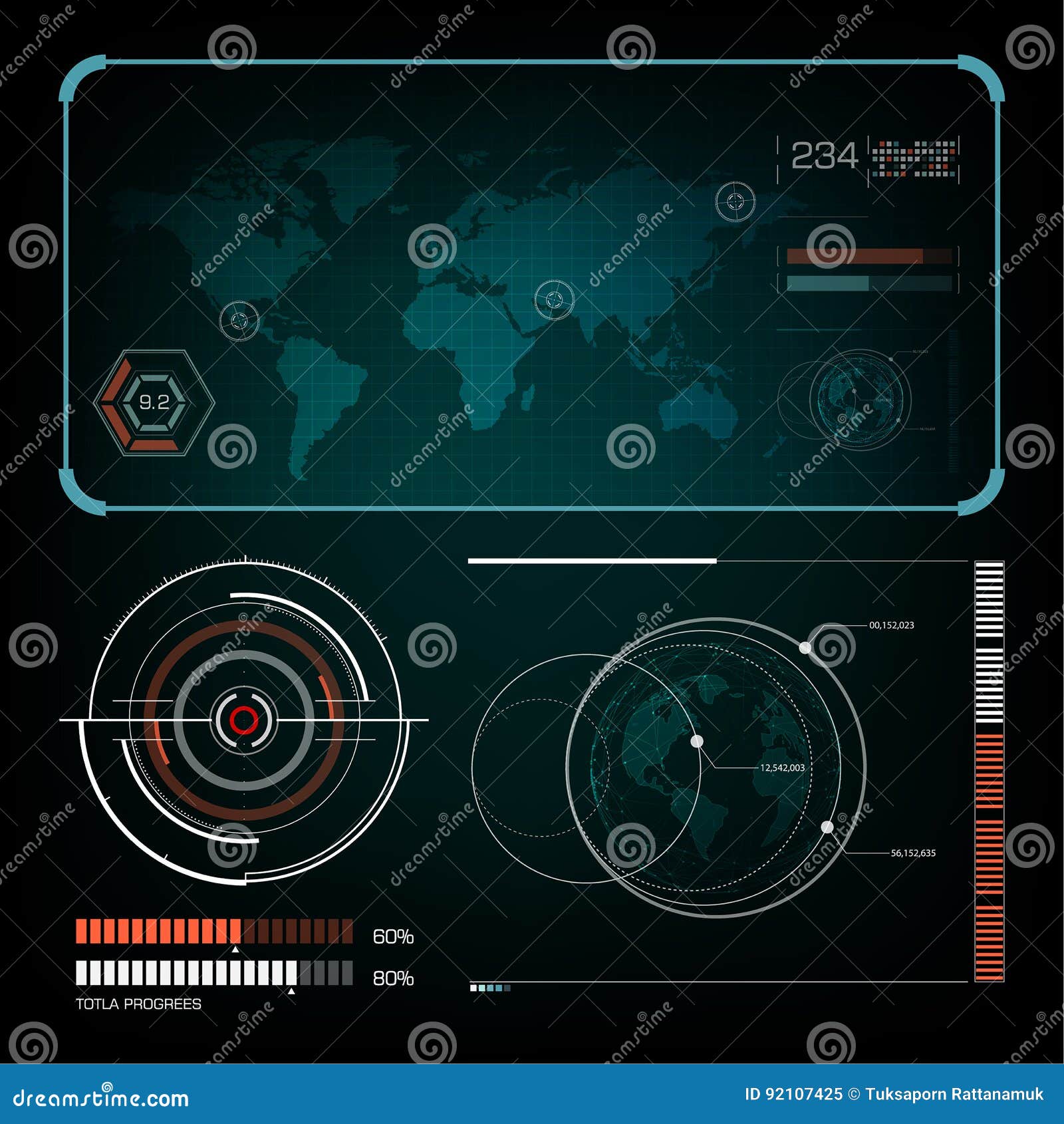 Radar interface future stock vector. Illustration of graphic - 92107425