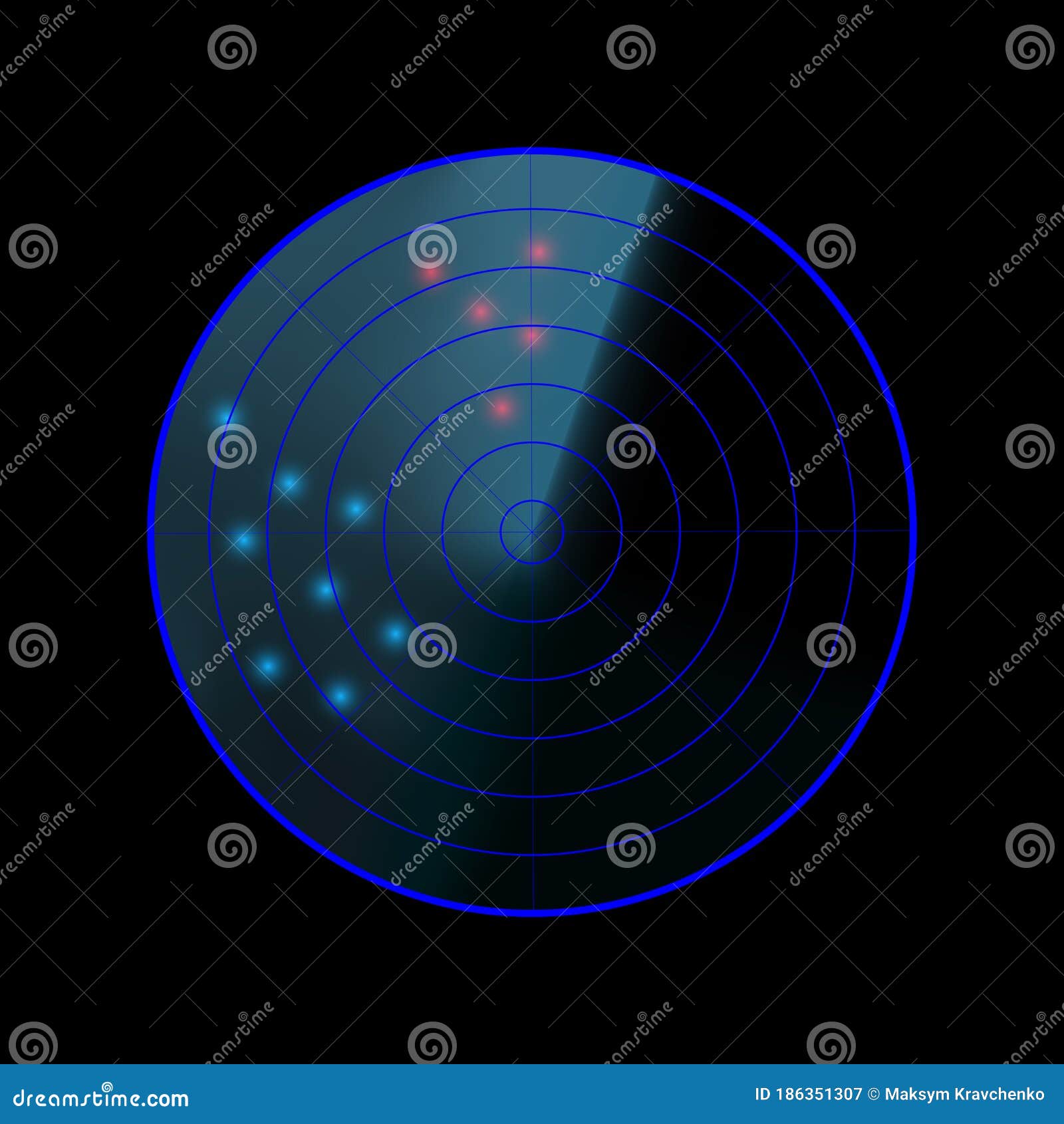 Radar Isolated on Dark Background. Military Search System. HUD Radar ...