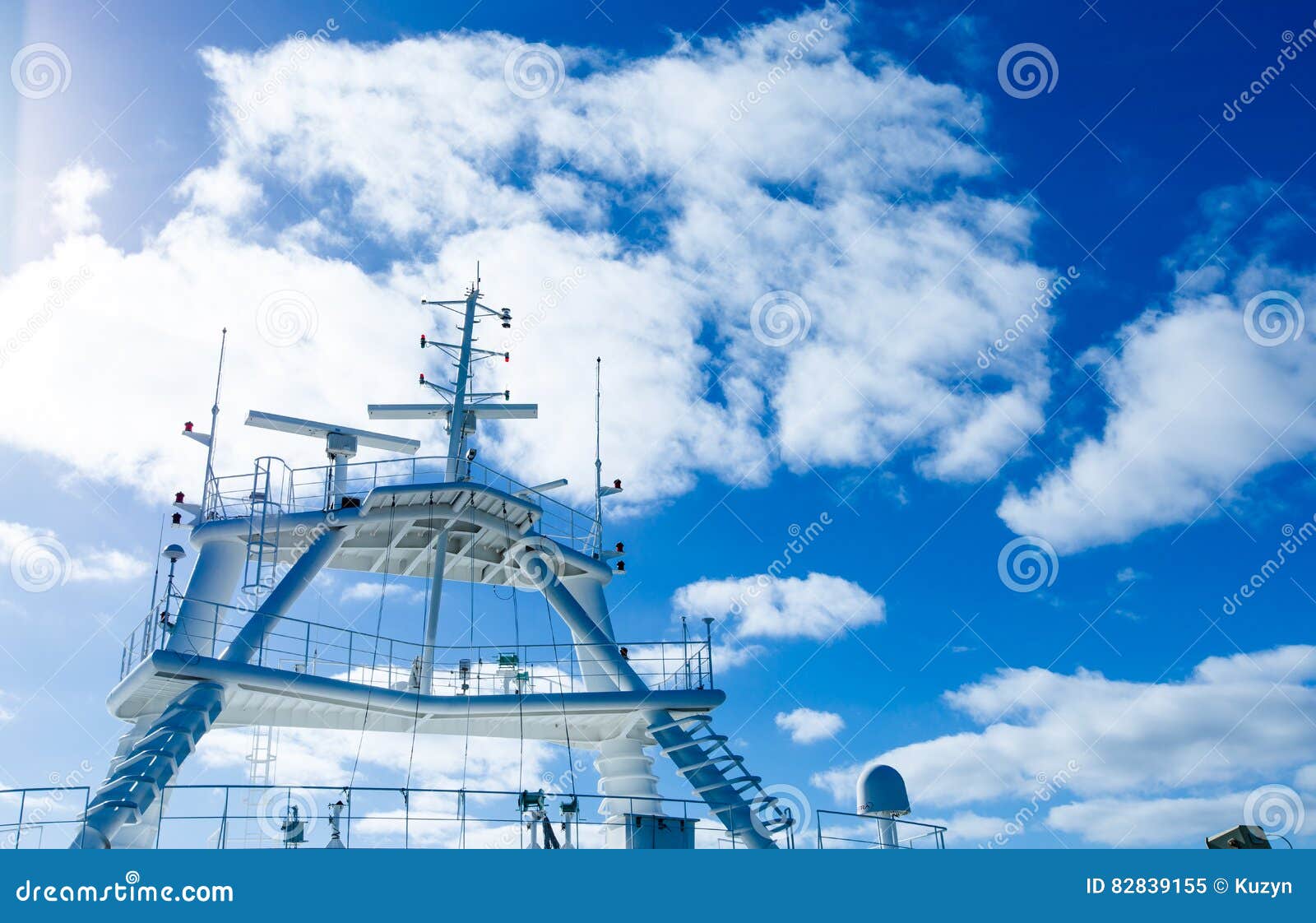 Radar on Luxury Cruise in Sun Rays on Blue Sky Background Stock Image ...