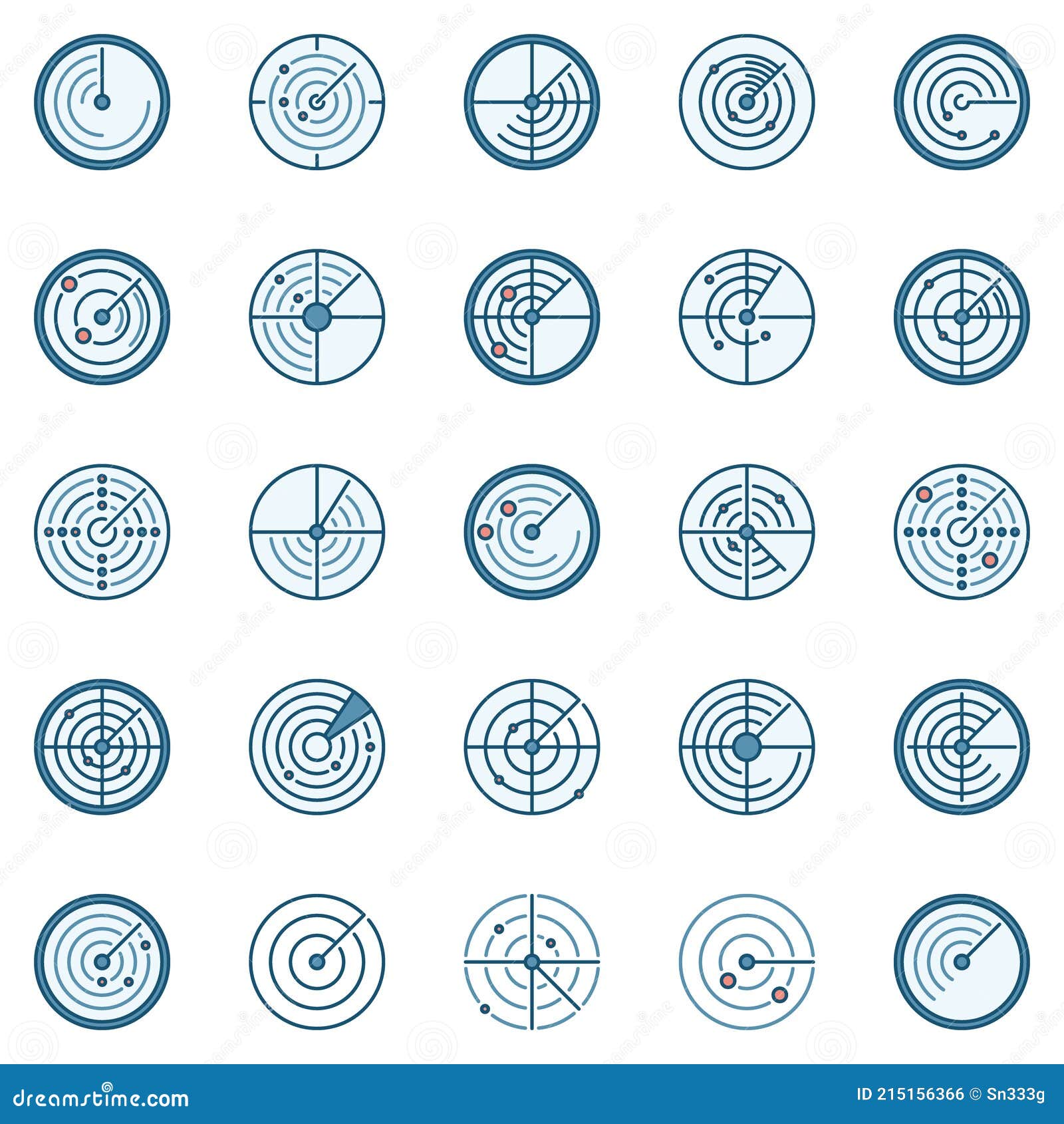 Radar Round Colored Icons Vector Set. Sonar Creative Signs Stock Vector ...