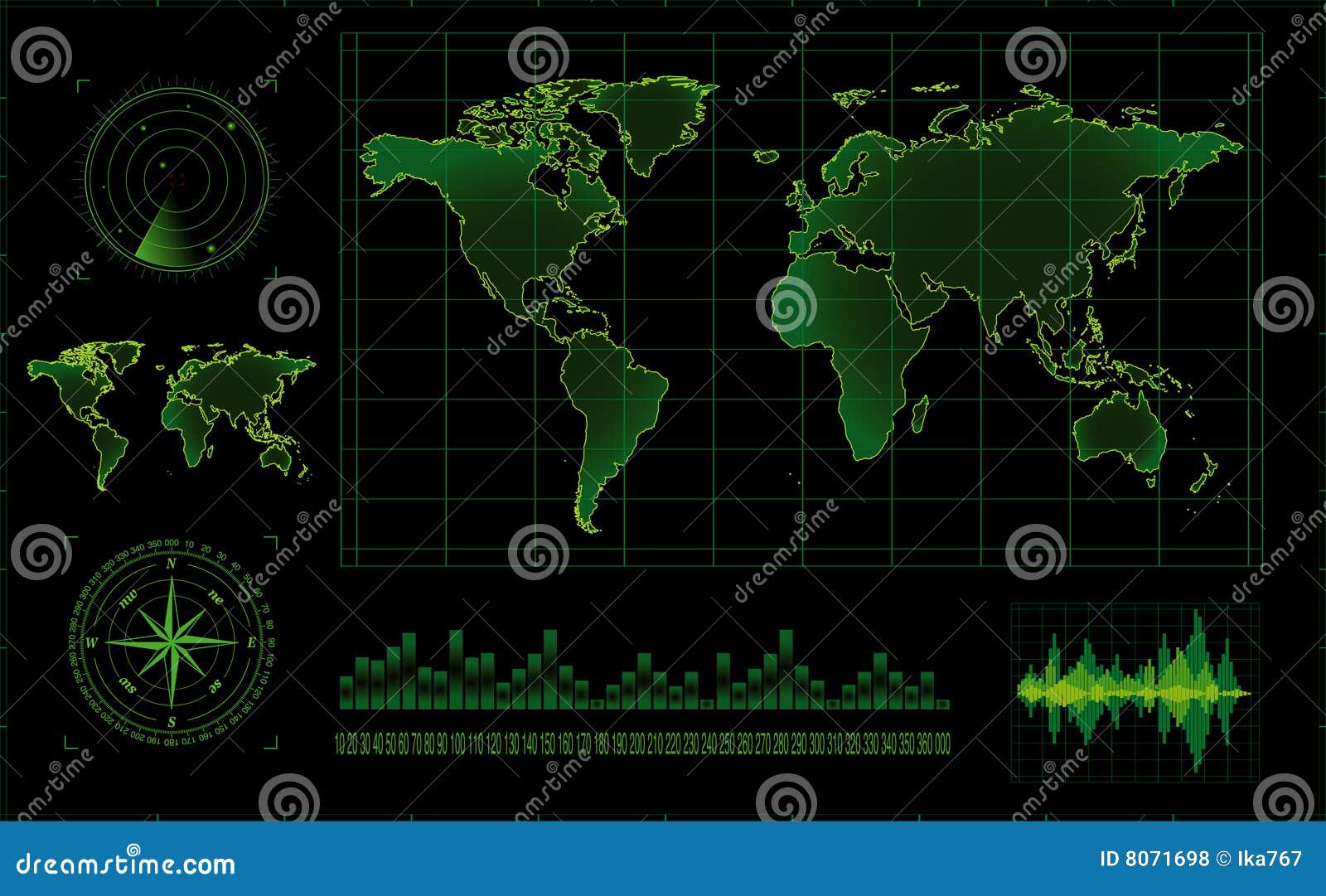 Radar Screen With World Map Cartoon Vector | CartoonDealer.com #56099833
