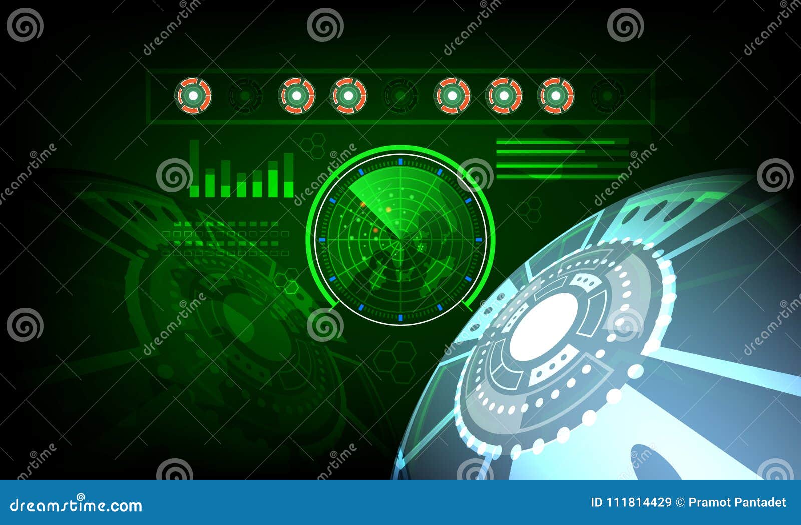 Radar Screen Digital Interface with World Map Concept Future in ...