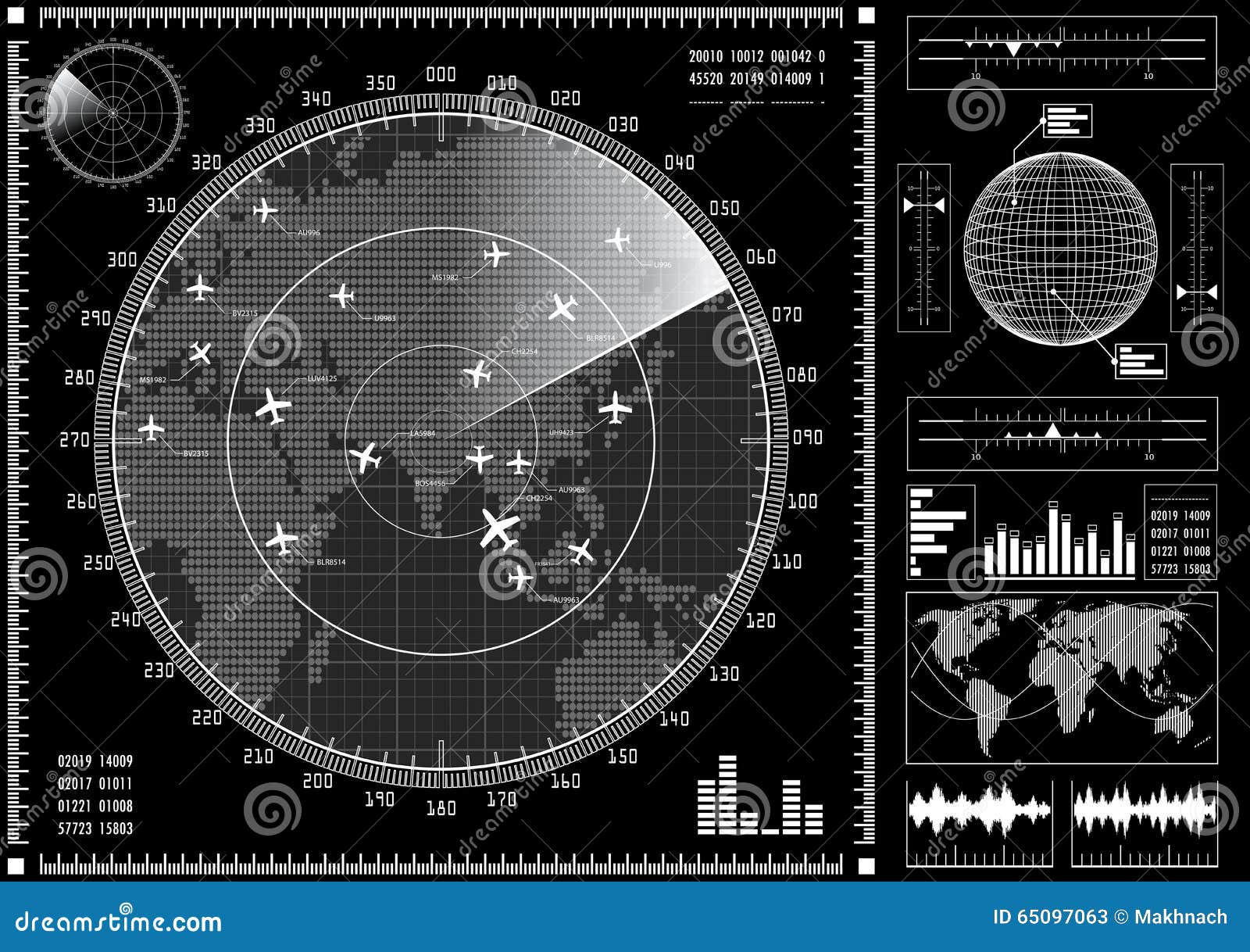 Radar Screen with Futuristic User Interface HUD. Stock Vector ...