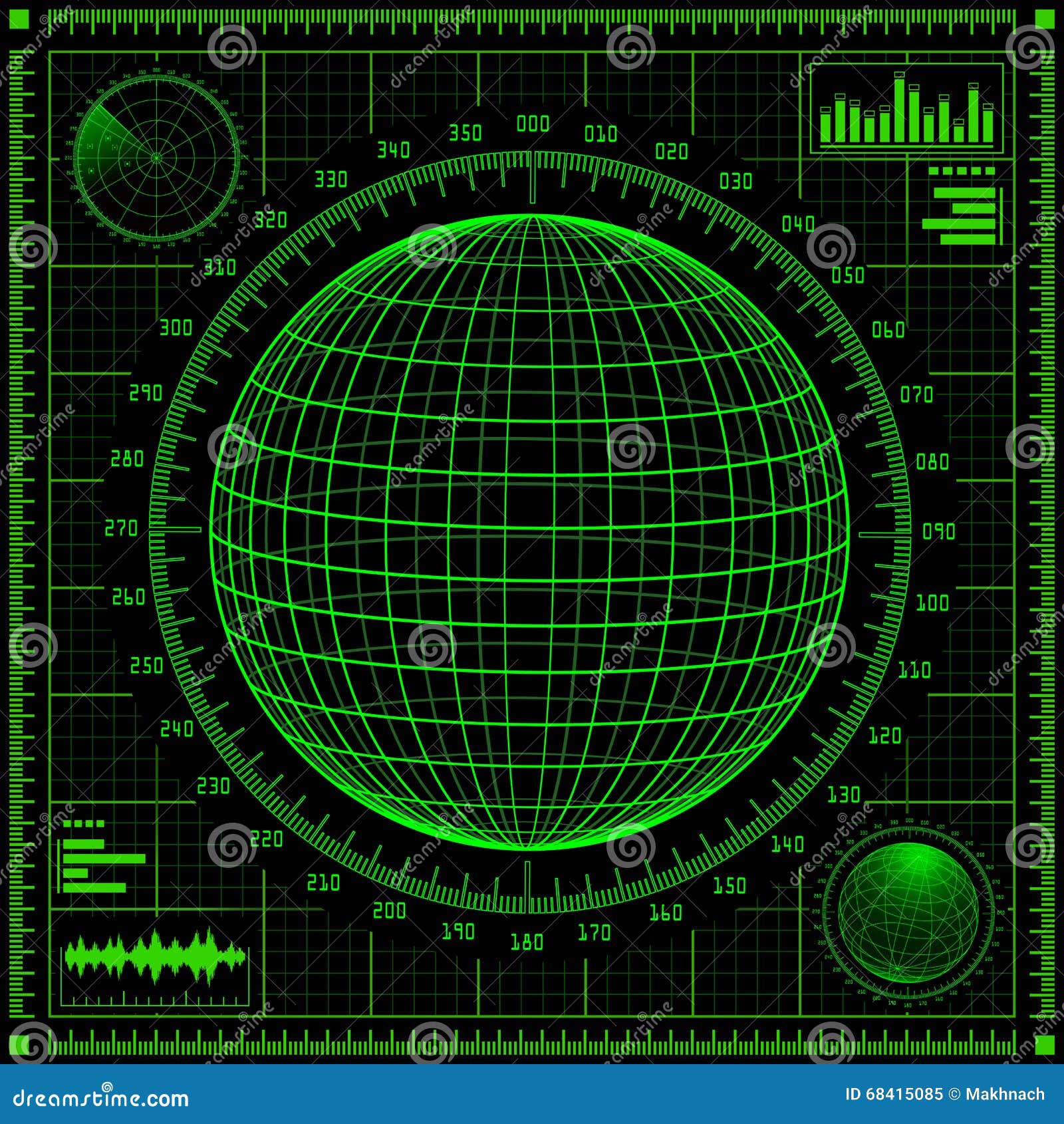 Radar Screen with Futuristic User Interface HUD. Stock Vector ...