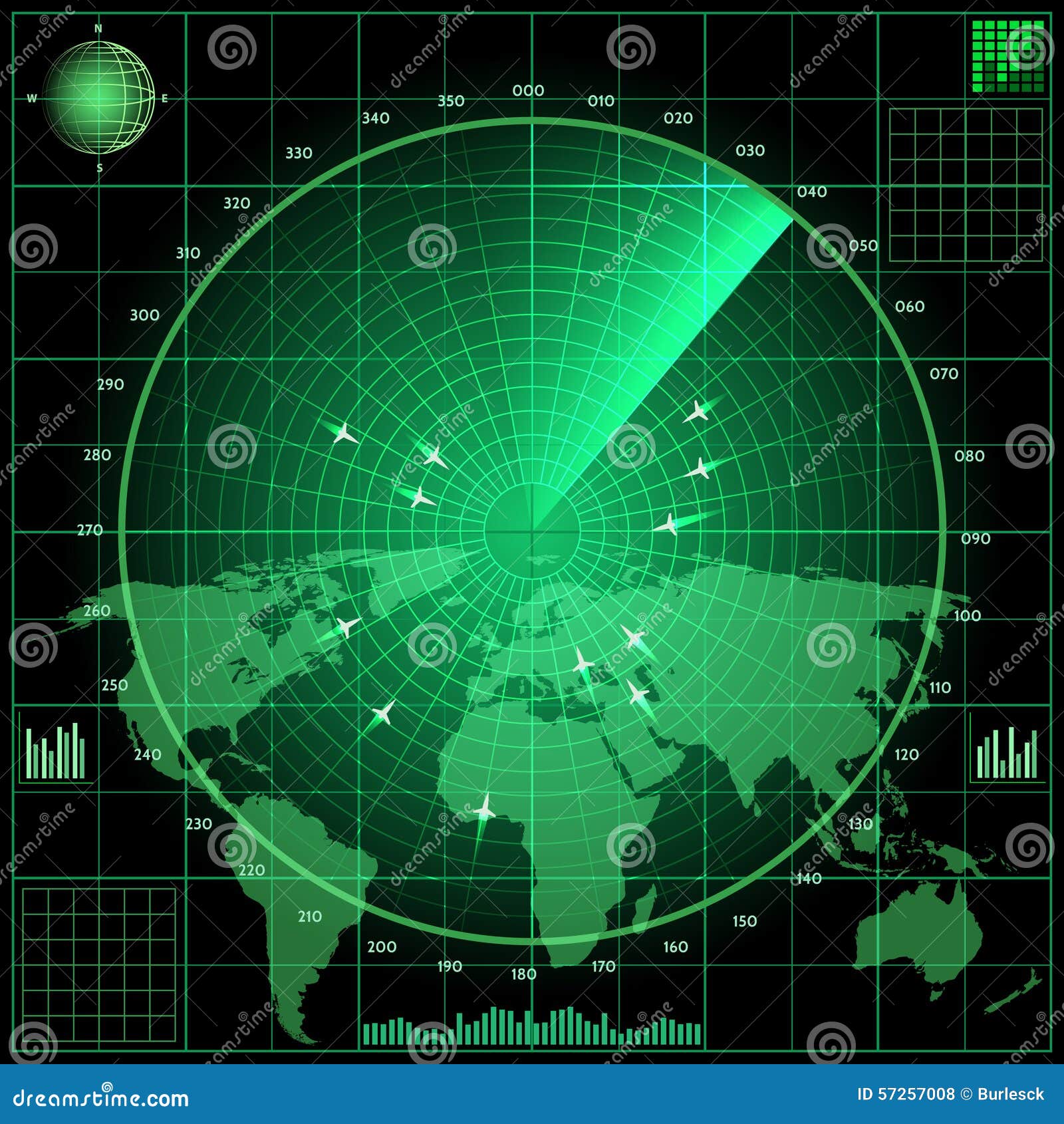 Radar screen with planes stock vector. Illustration of protection ...