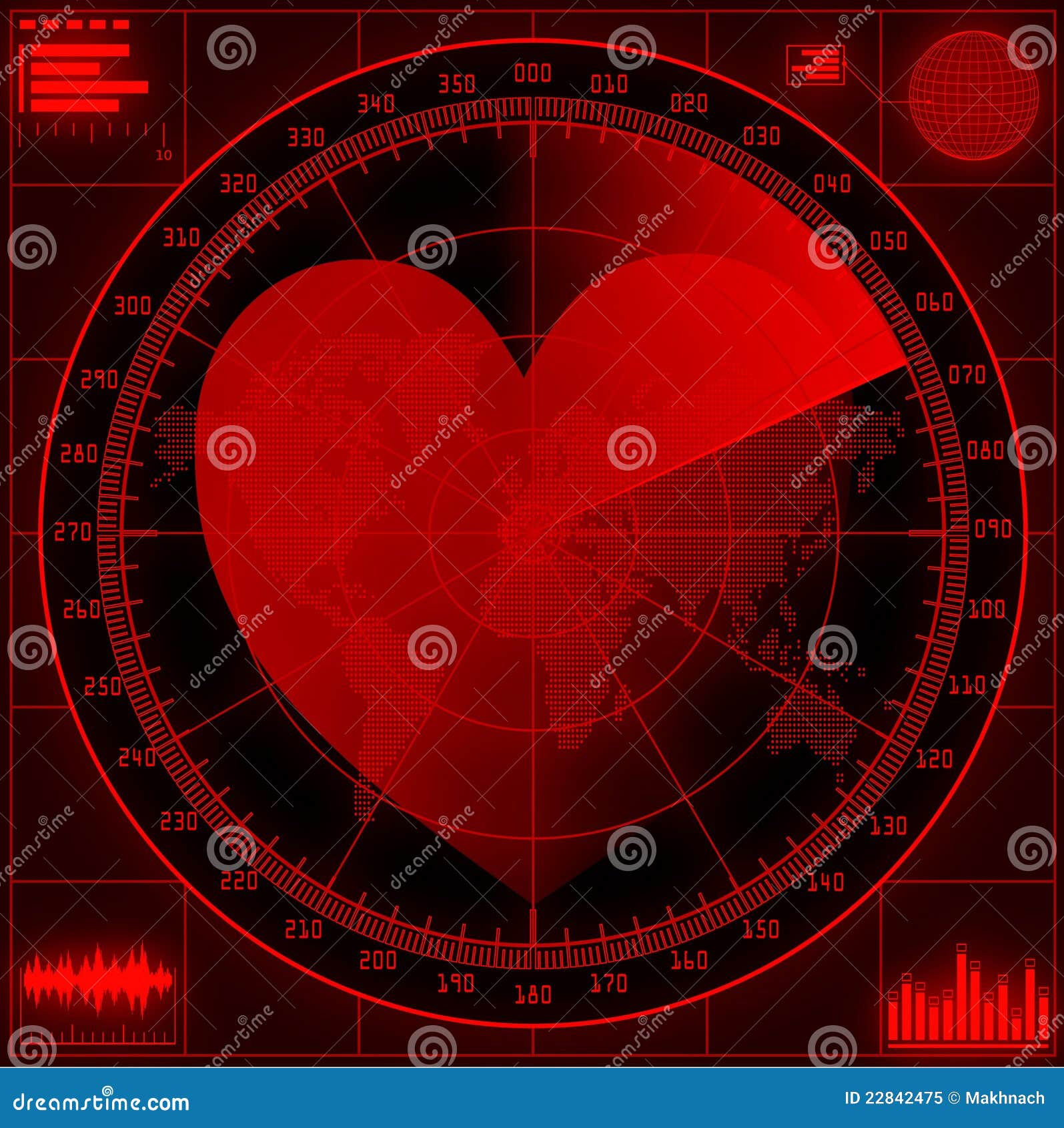 Radar Screen Vector. Digital Screen With World Map. Futuristic ...