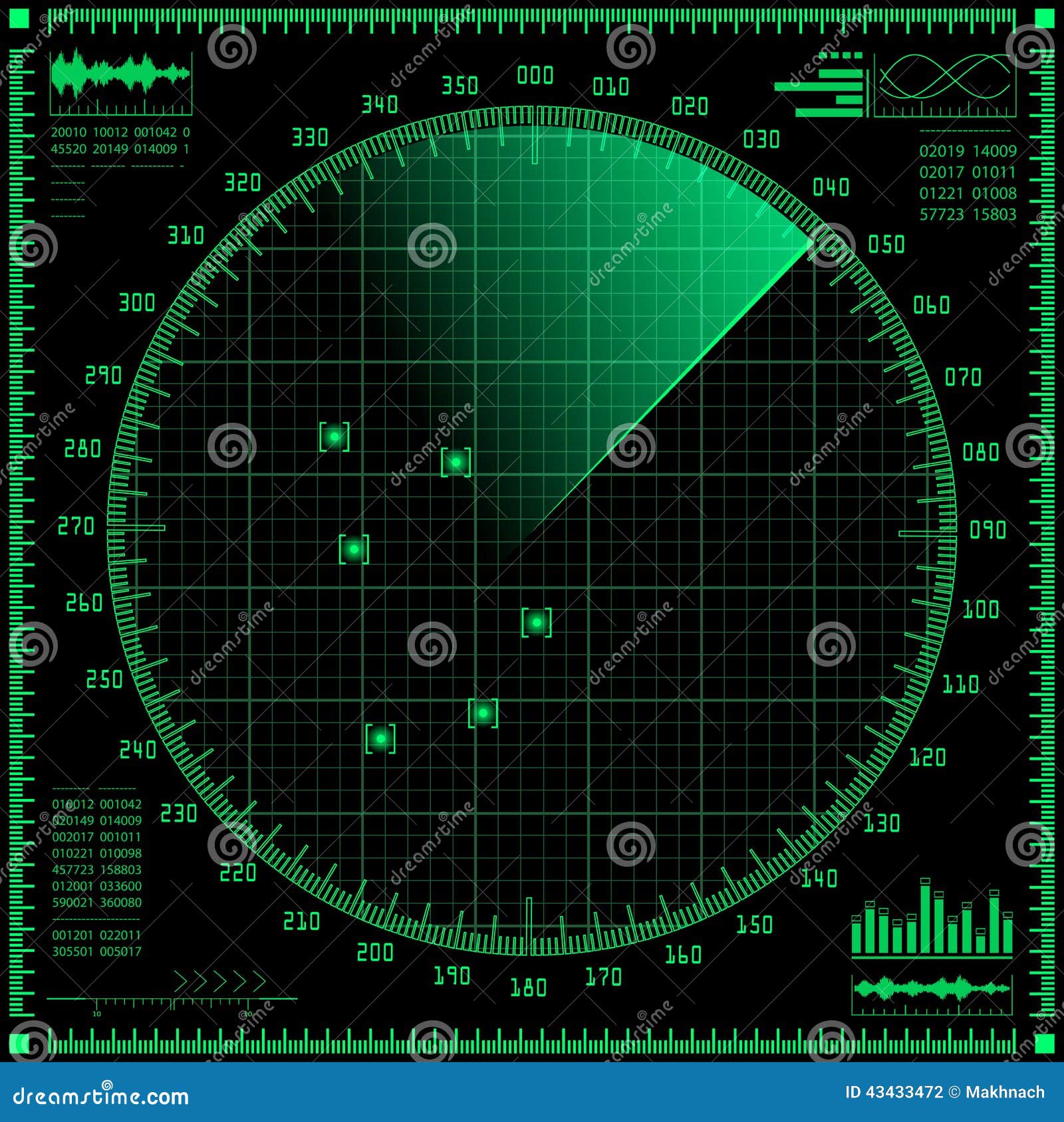 Radar screen stock vector. Illustration of silhouette - 43433472