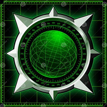 Radar Screen with Steel Compass Rose Stock Vector - Illustration of ...