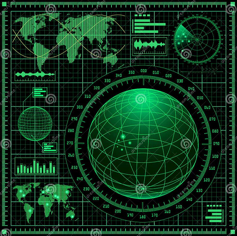 Radar Screen with World Map Stock Vector - Illustration of design ...