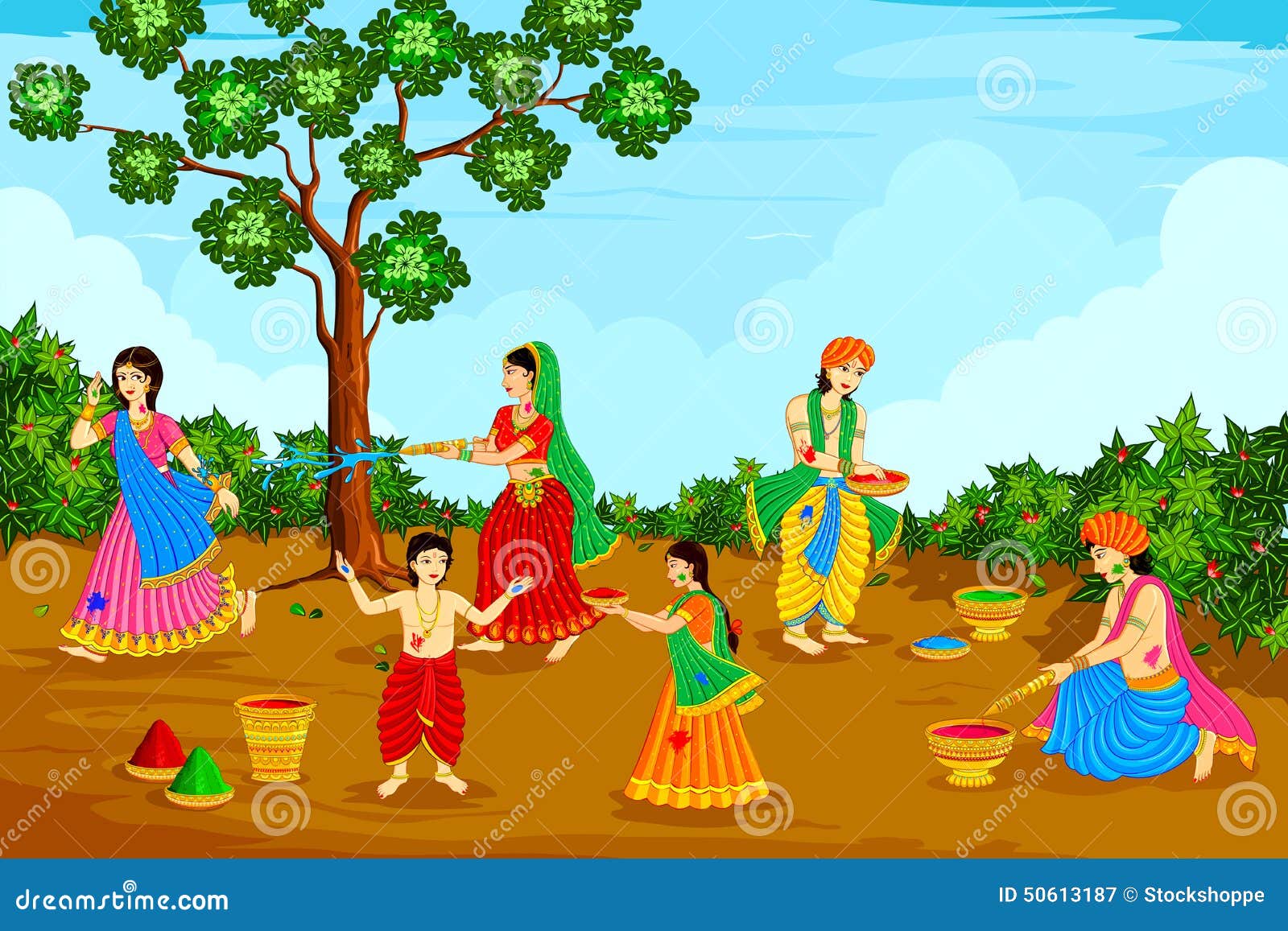 Radha Krishna playing Holi stock vector. Illustration of history - 50613187