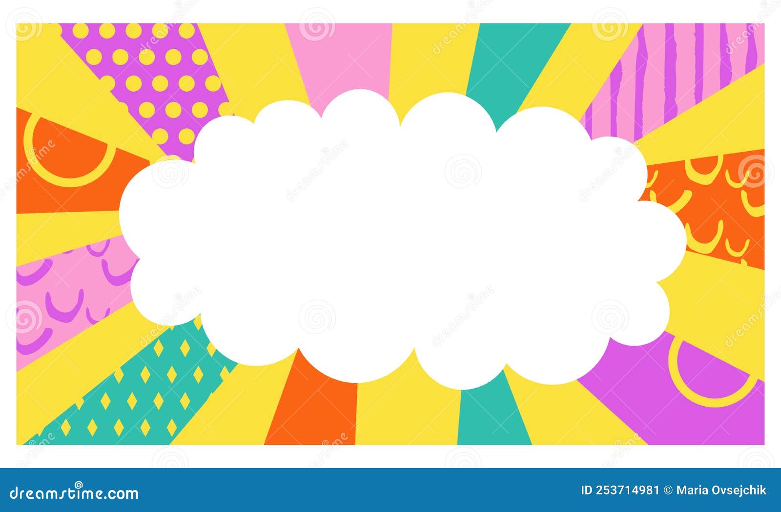Radial Beam Stripes Title Vector Abstract Background. Comic Page Layout With Cloud And Speech ...