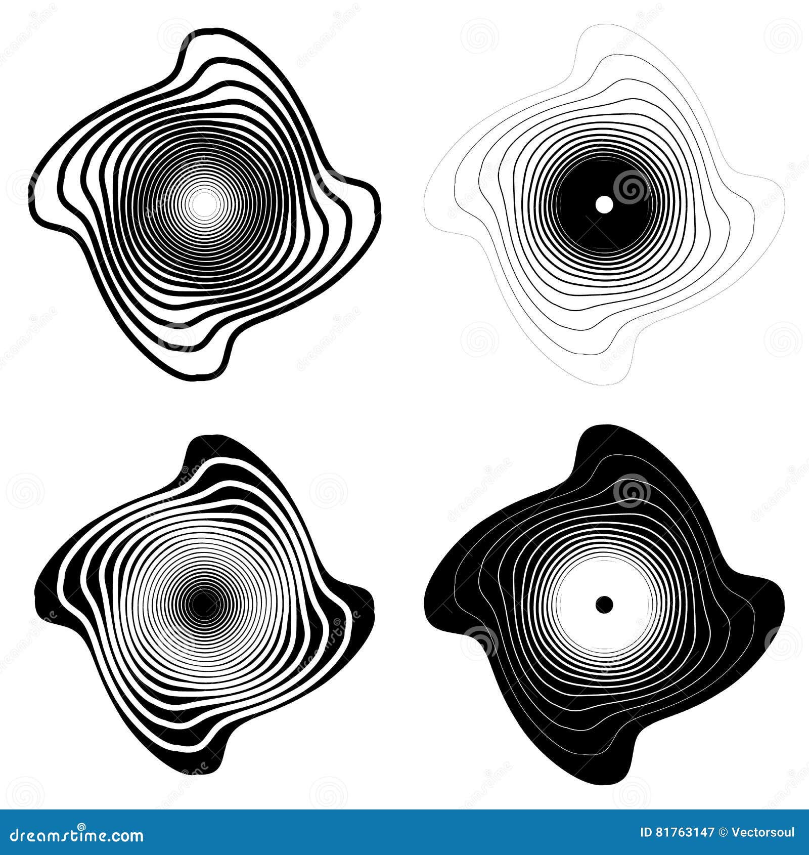 Radial, Concentric Shape Set. Abstract Monochrome Graphics Stock Vector ...