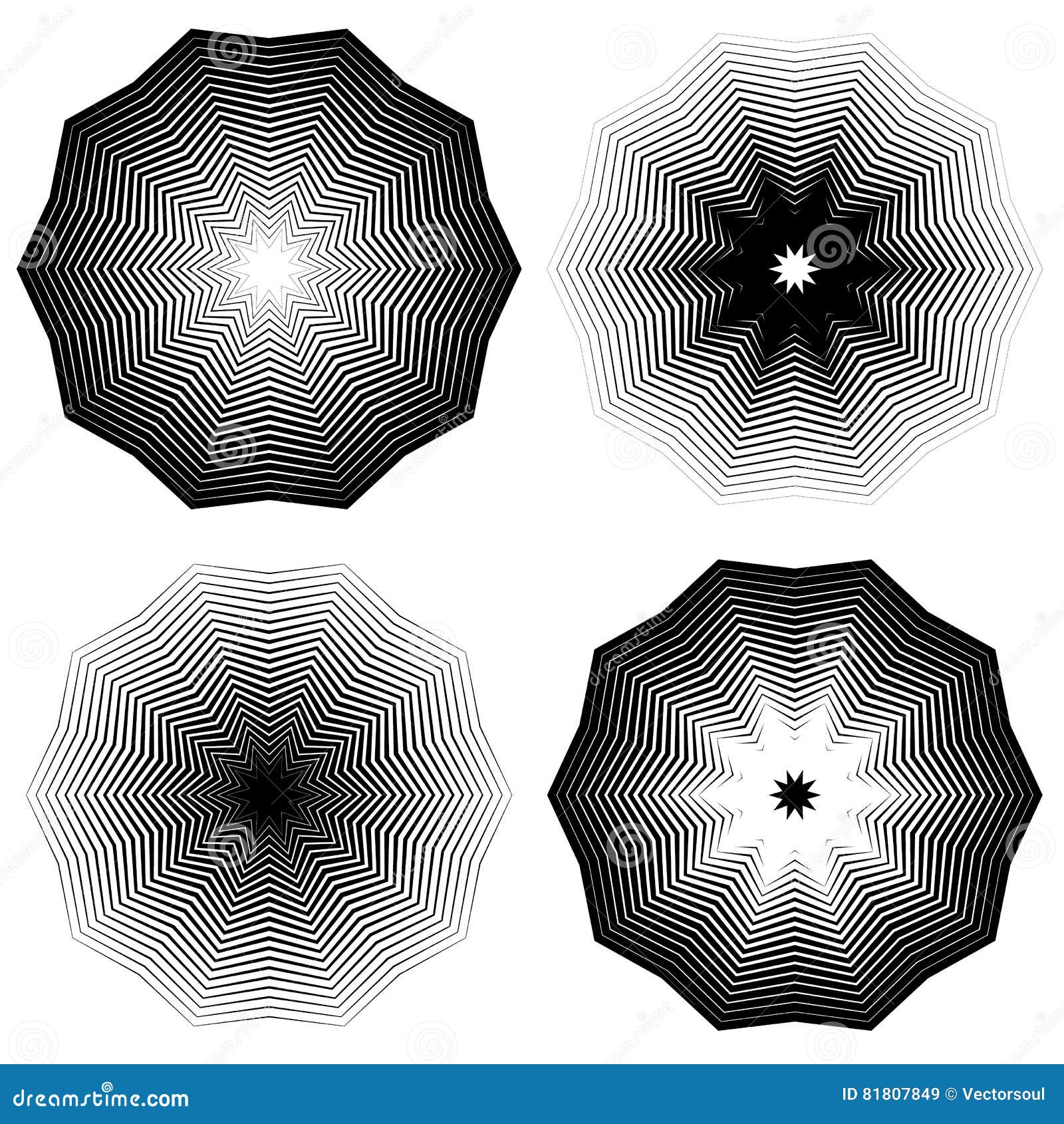 Radial, Concentric Shape Set. Abstract Monochrome Graphics Stock Vector ...