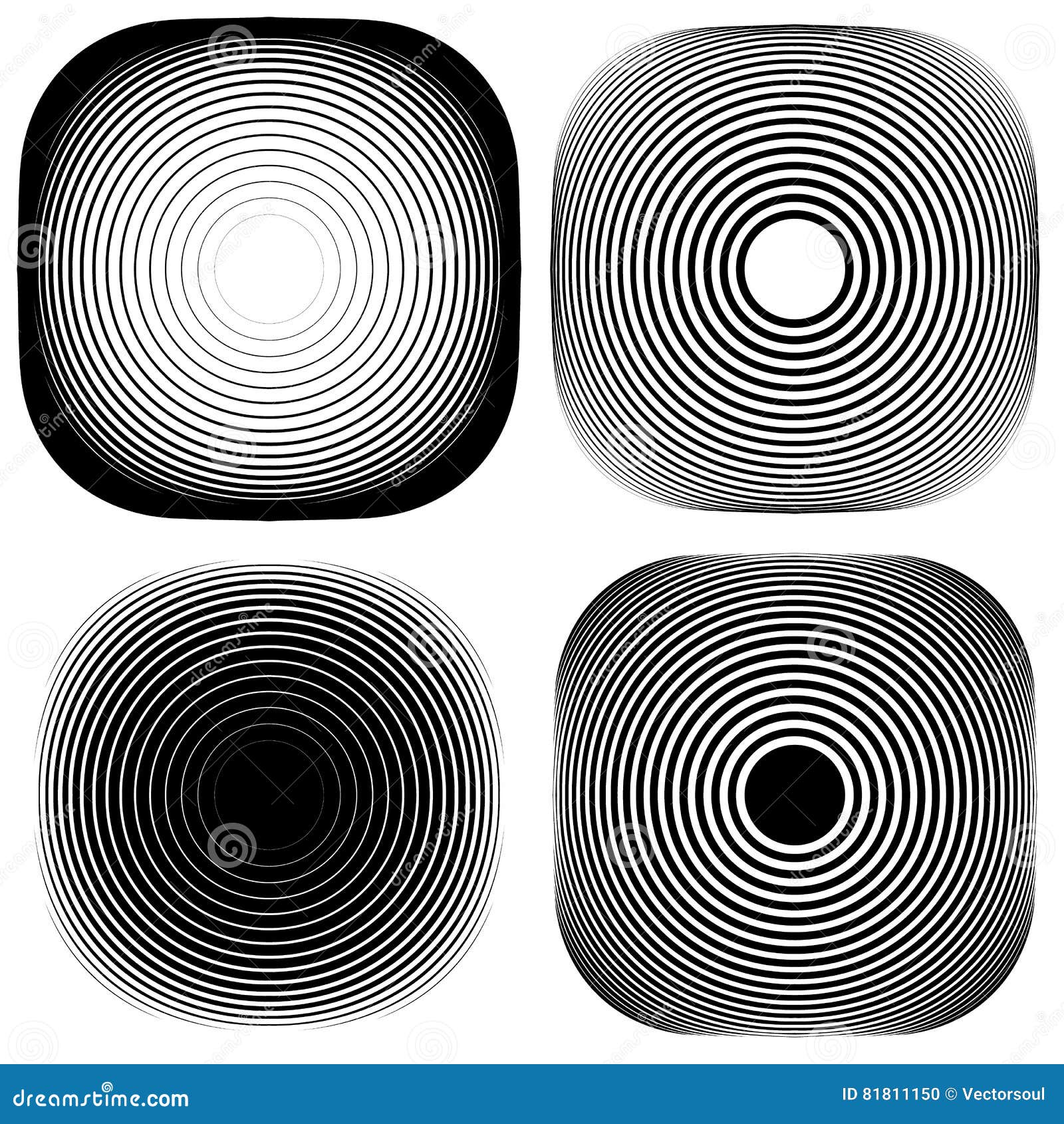 Radial, Concentric Shape Set. Abstract Monochrome Graphics Stock Vector ...