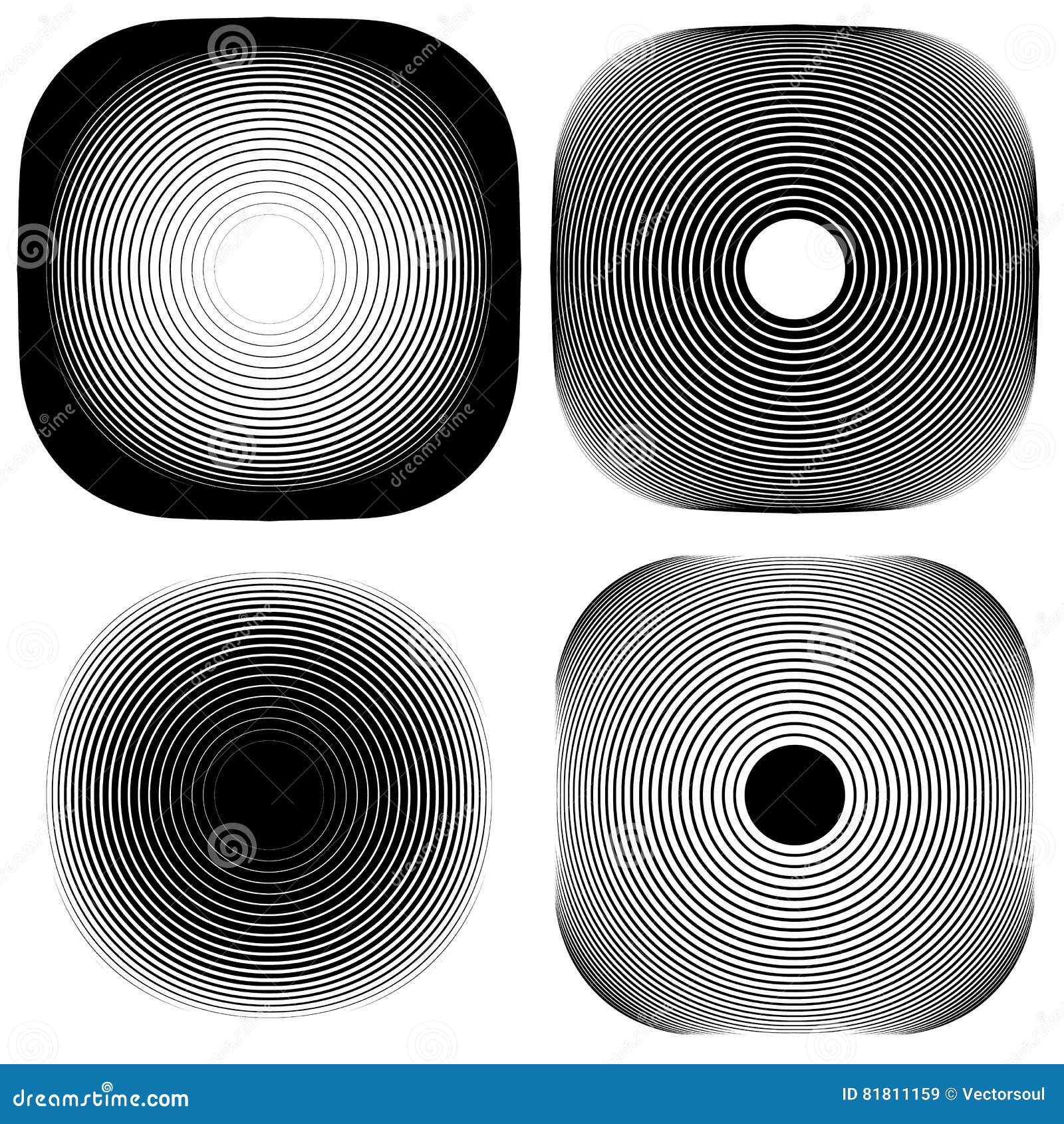 Radial, Concentric Shape Set. Abstract Monochrome Graphics Stock Vector ...
