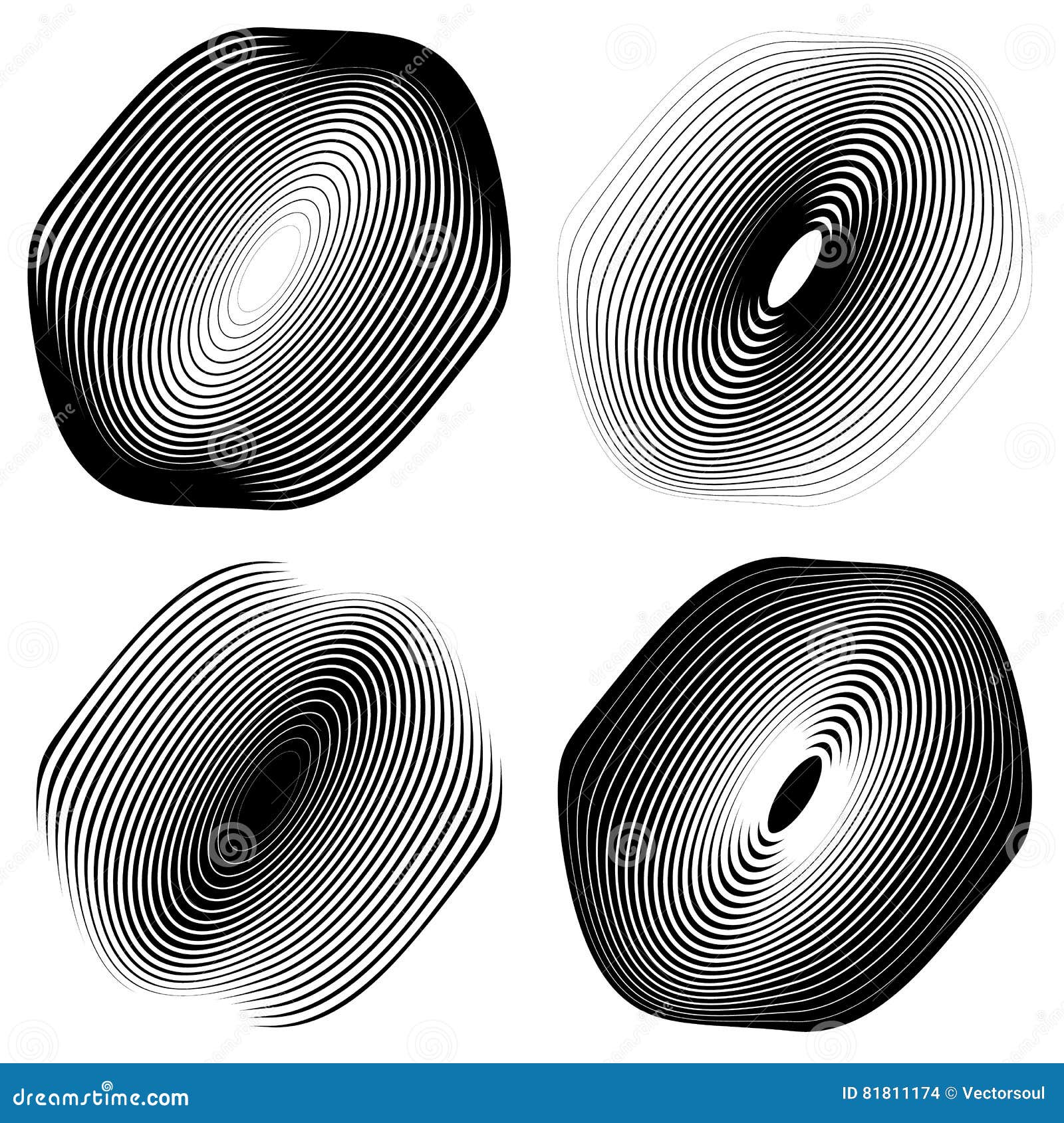 Radial, Concentric Shape Set. Abstract Monochrome Graphics Stock Vector ...