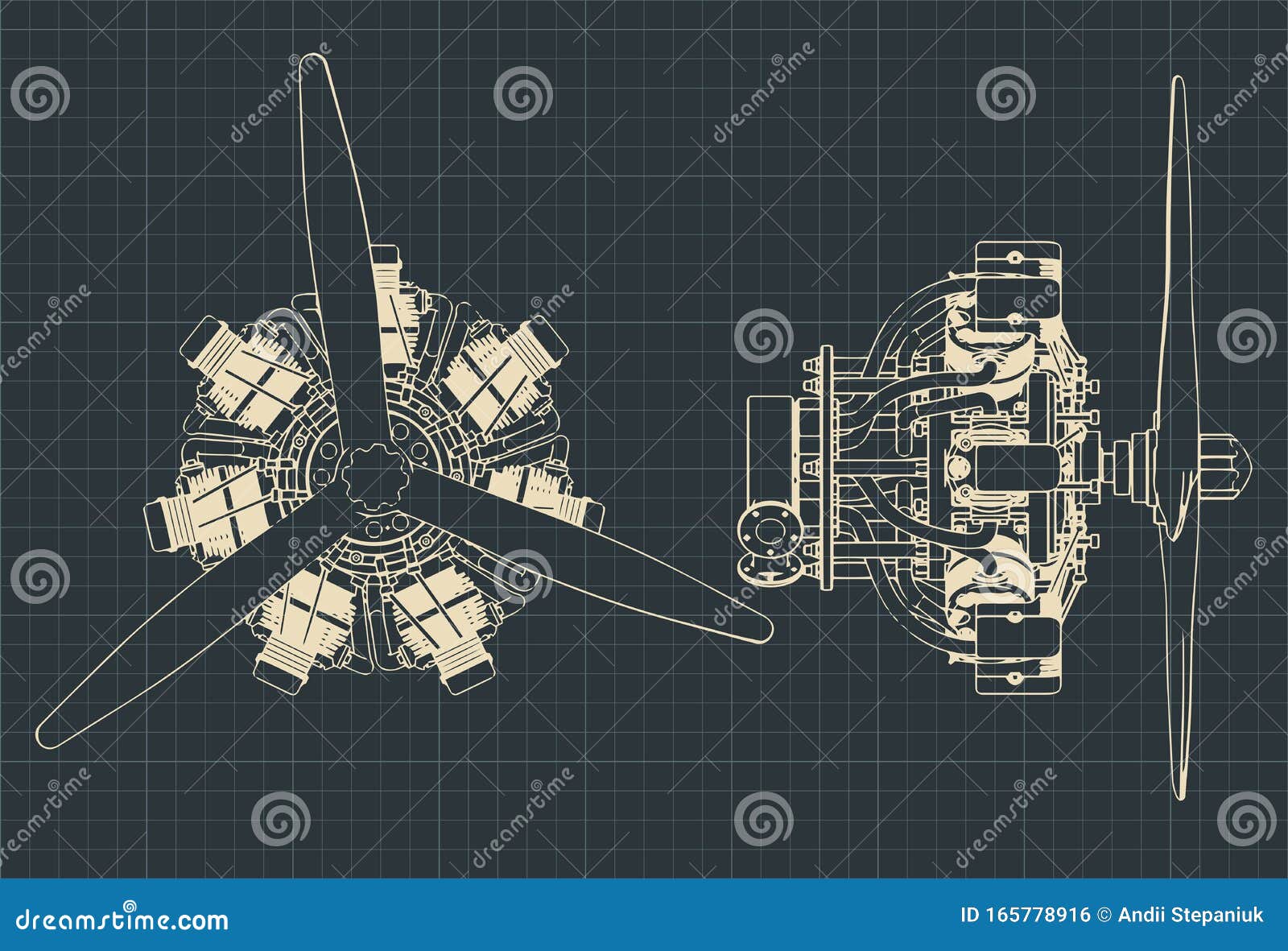 Radial engine blueprints stock vector. Illustration of background ...