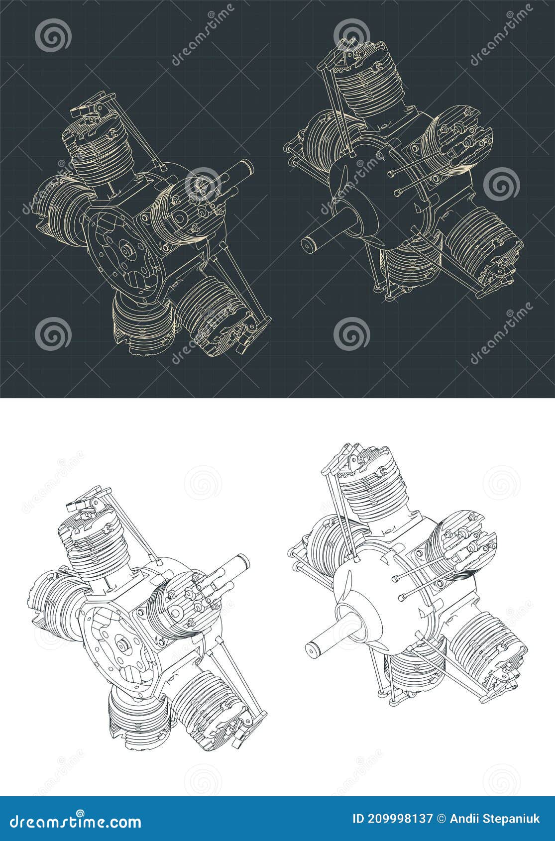Radial Engine Isometric Drawings Stock Vector - Illustration of ...