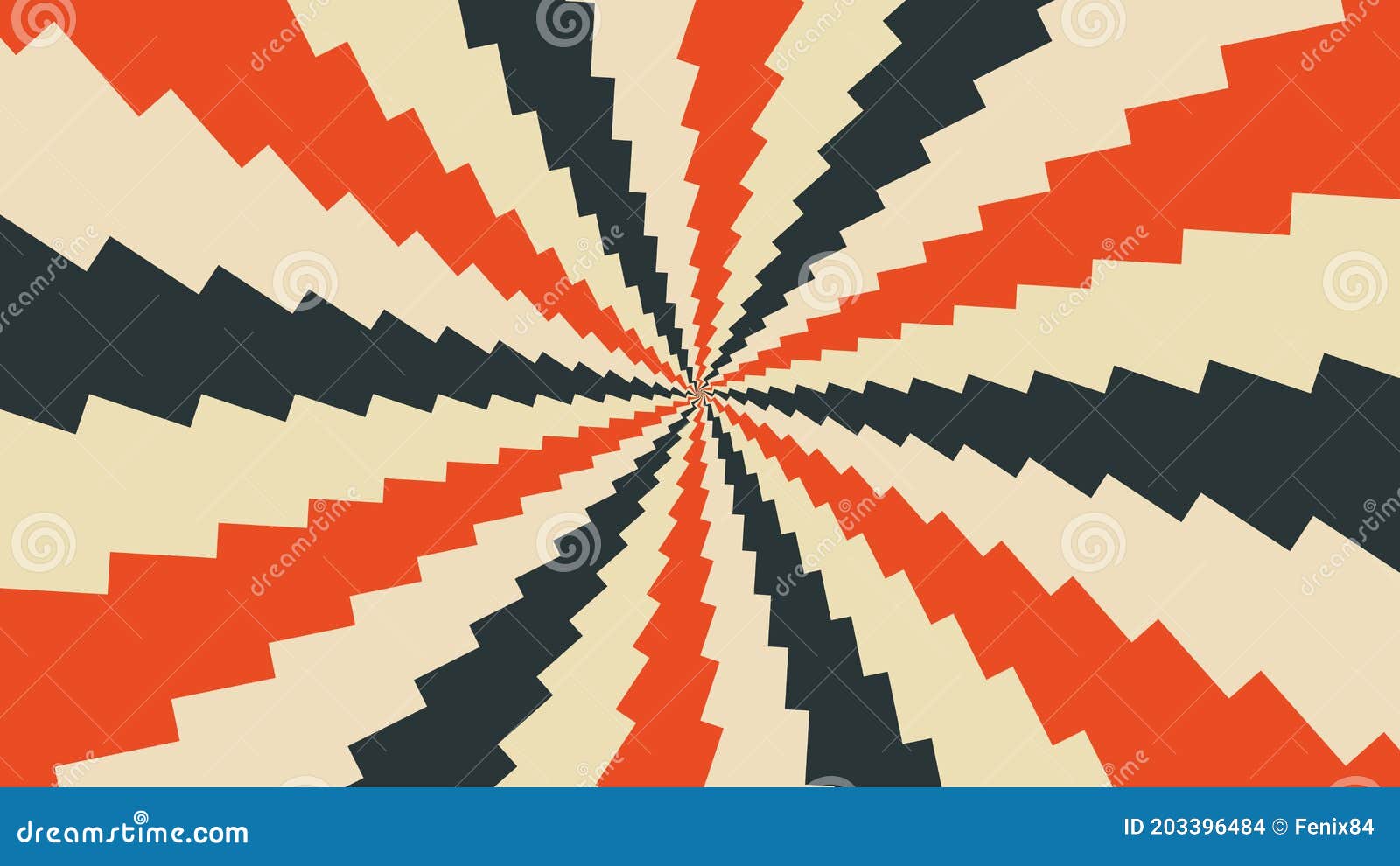 Radial Geometric Background with Red, Blue and Beige Zigzags. Abstract ...