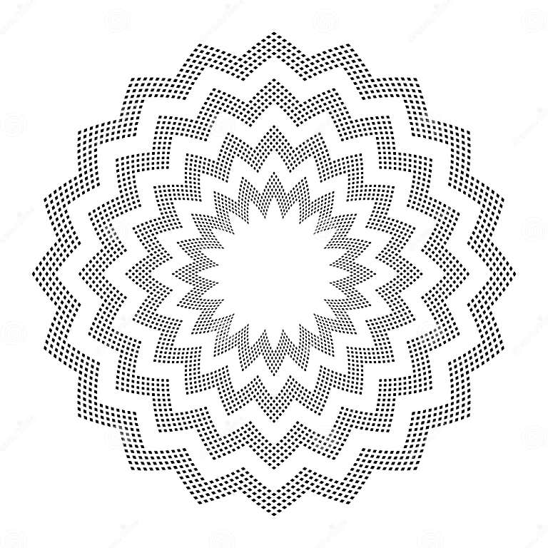 Radial Geometric Circle Zig Zag Dots Pattern Stock Illustration ...