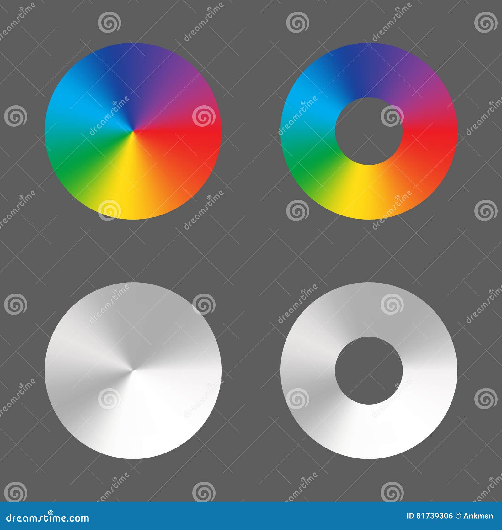 Radial Gradient Vector Circle Ring Rainbow and Monochrome Stock Vector ...