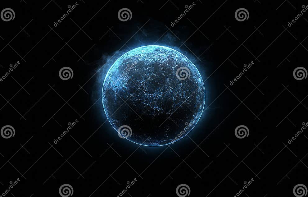 A Radiant Blue Digital Orb Displaying a Web of Connections Stock Photo ...