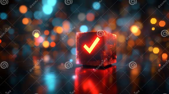 A Radiant Check Mark Set in a Translucent Cube, Digitally Rendered with ...