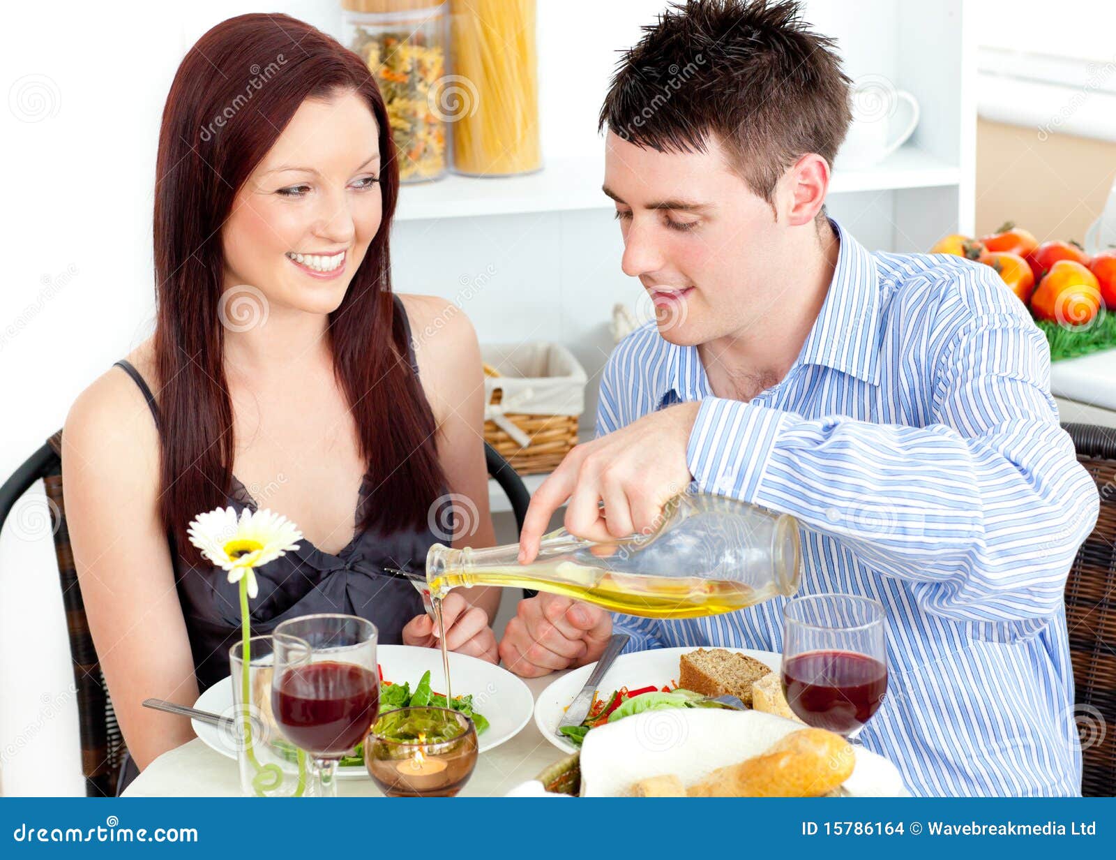 Radiant Couple Dining Together in the Kitchen Stock Photo - Image of ...