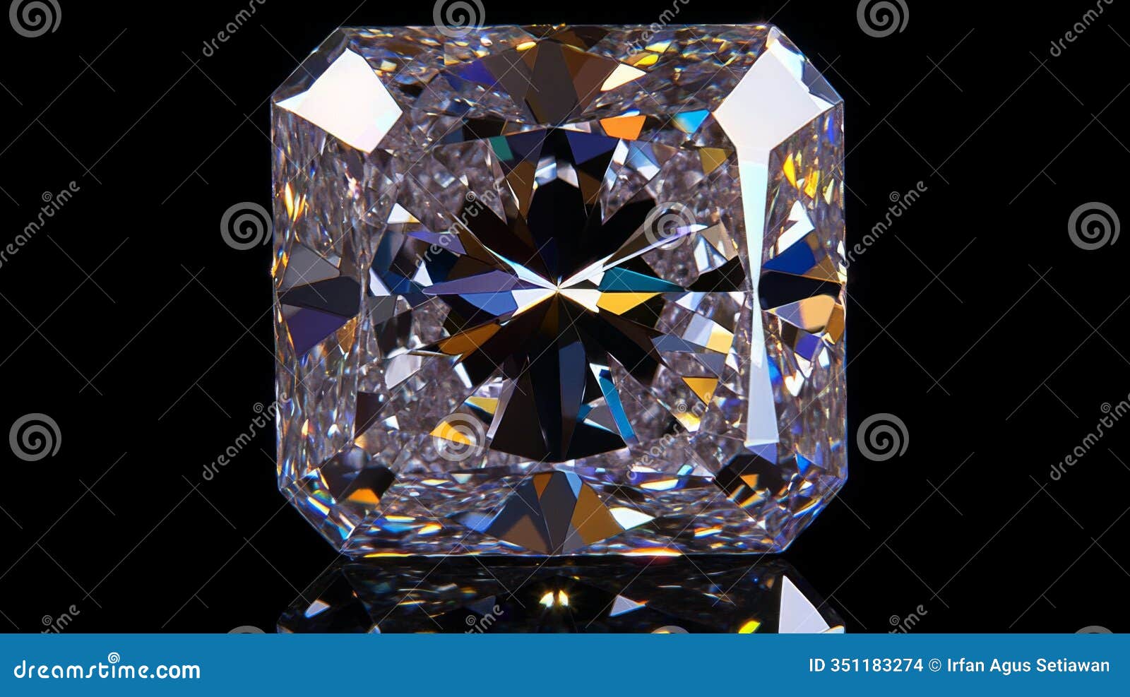 Radiant Cut Diamond Gemstone Showing Internal Facets Stock Illustration ...