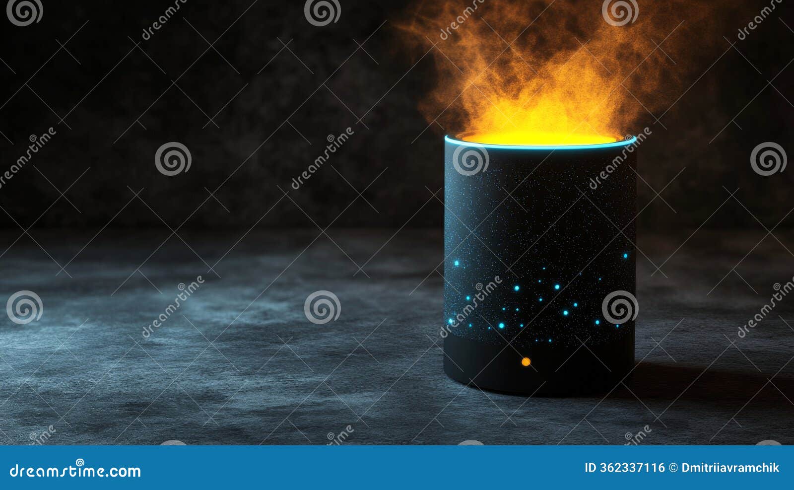 Radiant Cylinder, Turquoise Beams, Dark Reflective Surface Stock Photo ...