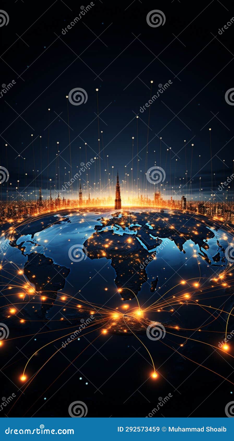 A Radiant Digital Earth with Interconnected Dots, Lines, and Rays Stock ...