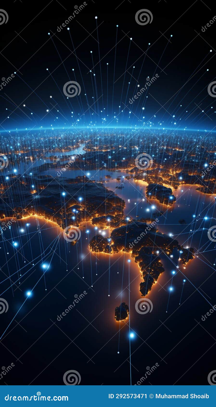 A Radiant Digital Earth with Interconnected Dots, Lines, and Rays Stock ...