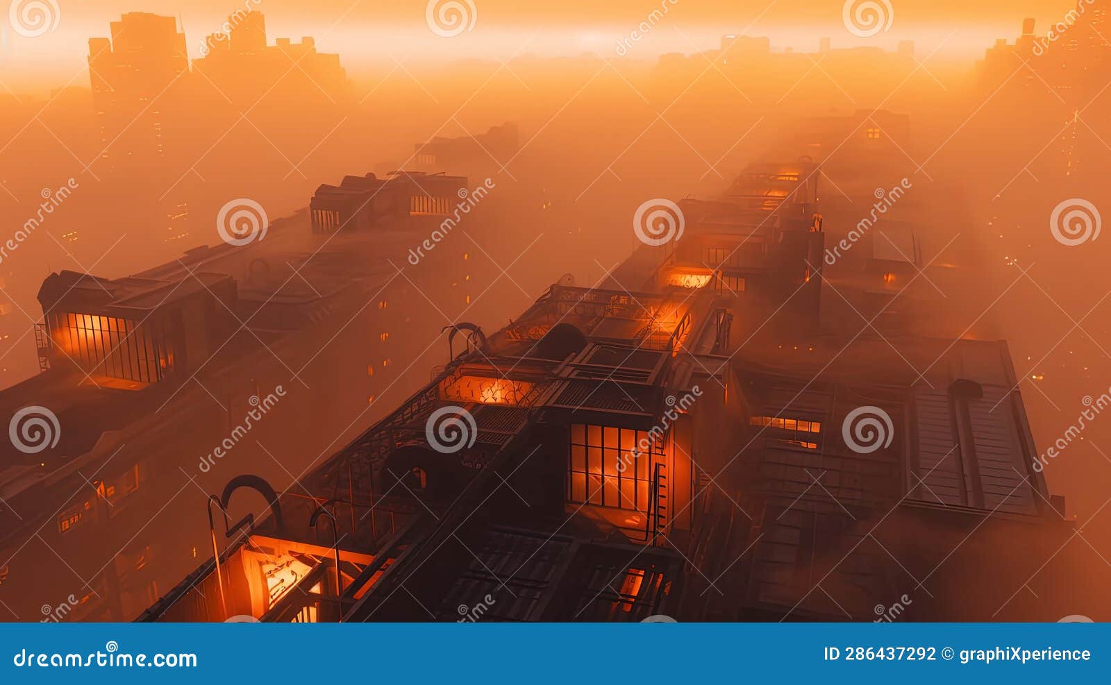 Radiant Dusty Orange Cityscape Stock Illustration - Illustration of ...