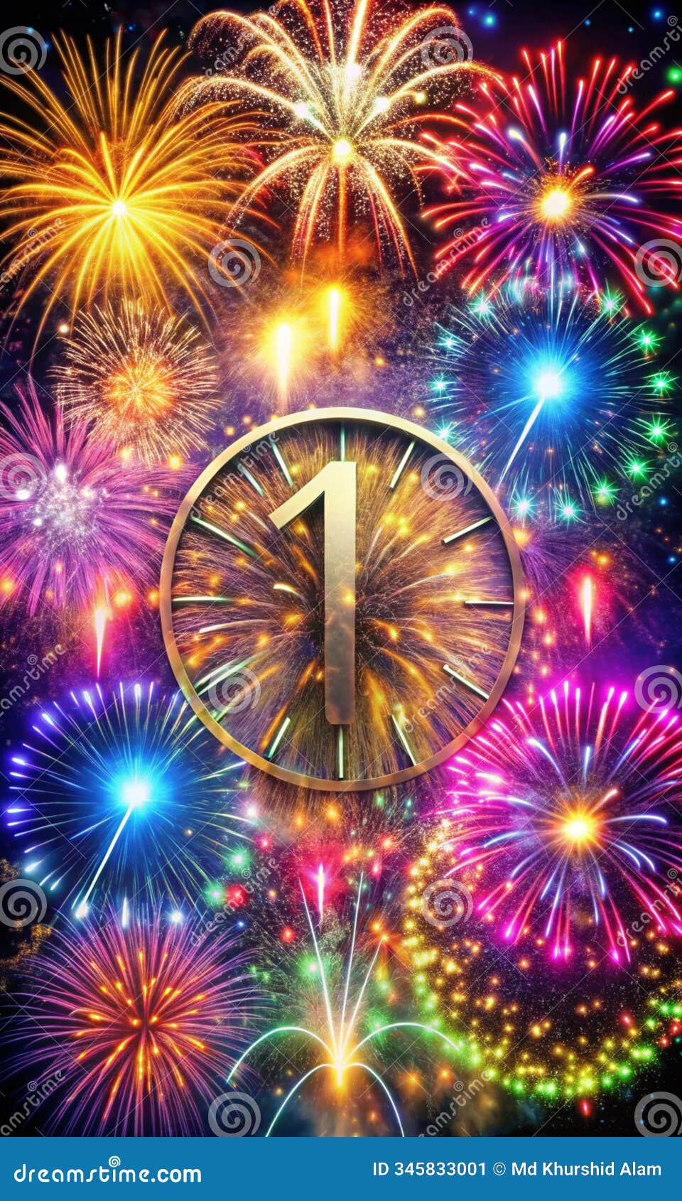 Radiant Fireworks and Bold Countdown Clock Creating a Lively and ...