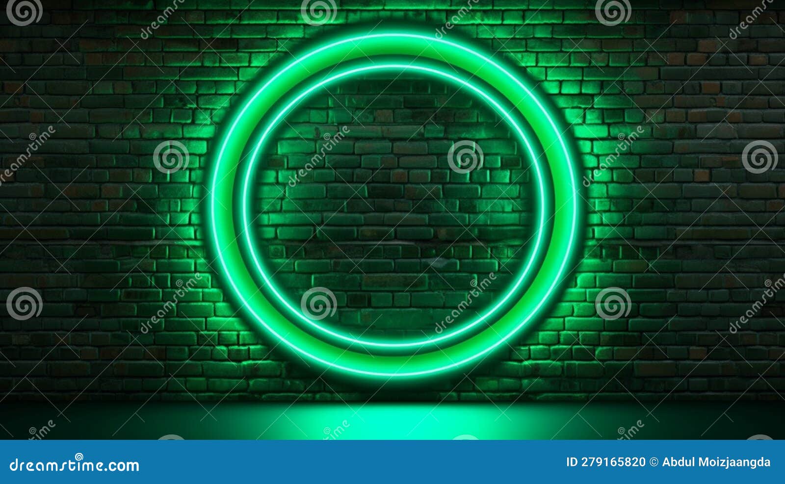 Radiant Green Neon Circle on Brick Wall Stock Illustration ...