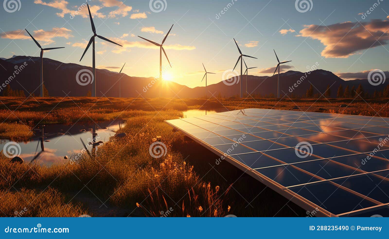 Radiant Harmony, when Solar and Wind Power Dance in Synchrony Stock ...