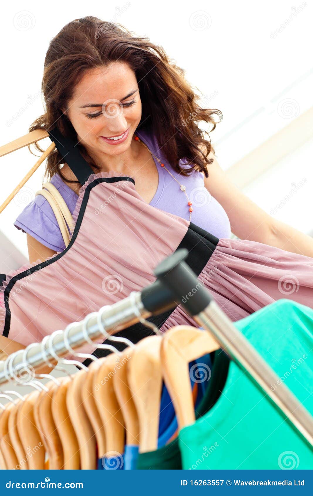 Radiant Hispanic Woman Looking for Clothes Stock Image - Image of cute ...