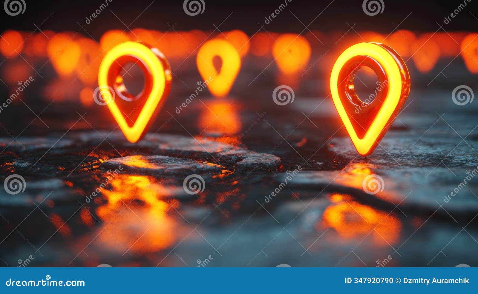 Radiant Location Icons on an Advanced Digital Map, Enhanced with ...