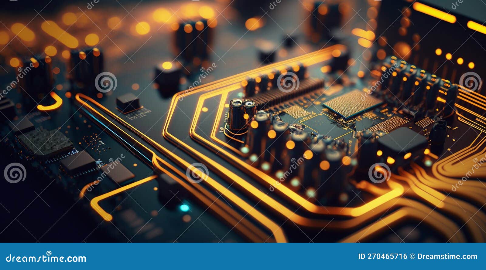 Radiant Orange Bokeh Background of Computer Processor on Motherboard ...