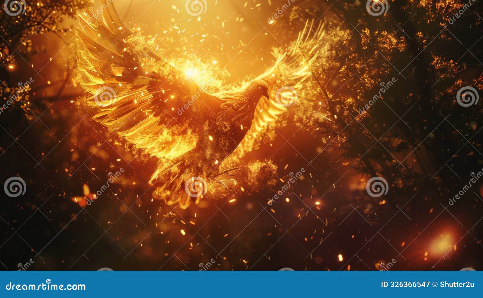 Radiant Phoenix Rising from the Ashes Stock Illustration - Illustration ...