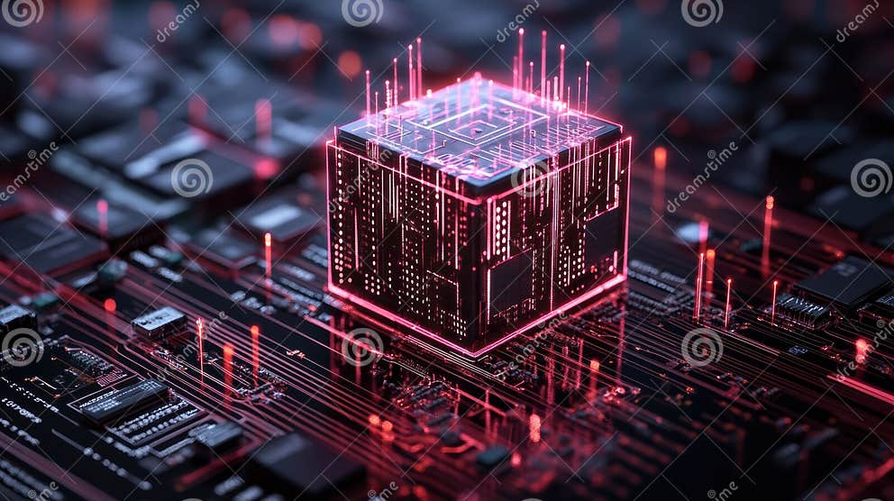A Radiant Pink Data Core Rests on a Circuit Board, Symbolizing Advanced ...