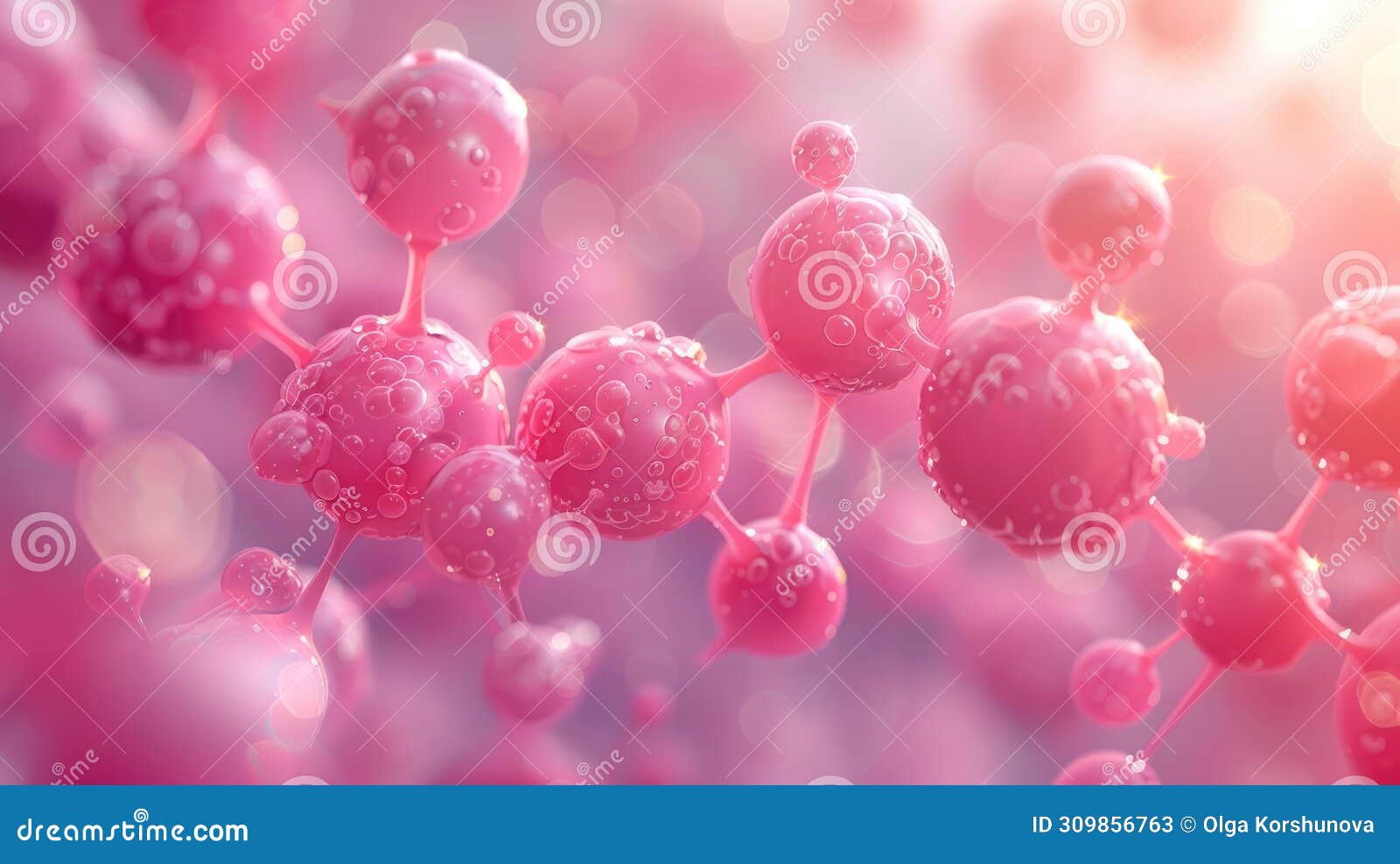 Radiant Pink Molecules on Bokeh Background, Cosmetics Concept Stock ...