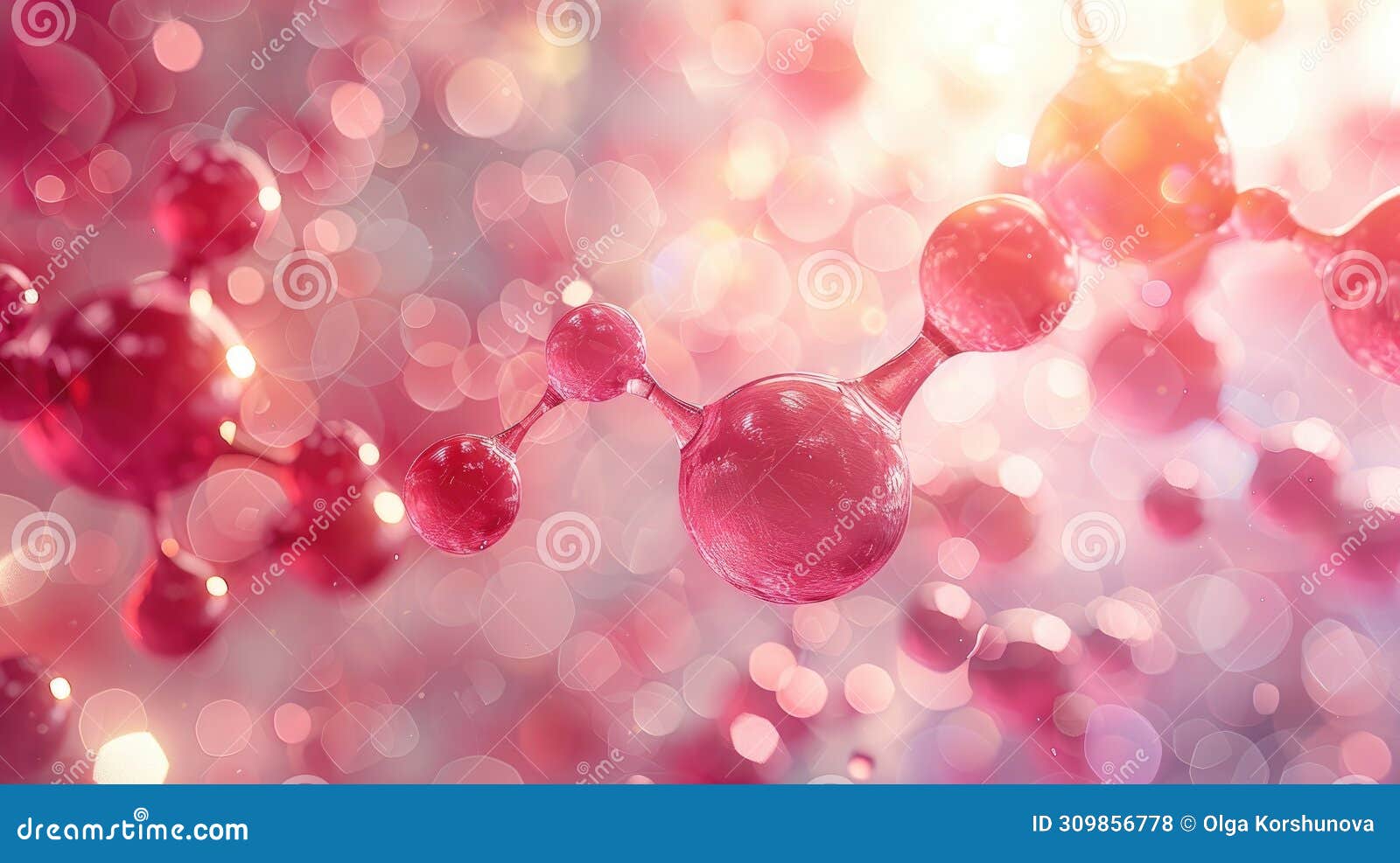 Radiant Pink Molecules on Bokeh Background, Cosmetics Concept Stock ...