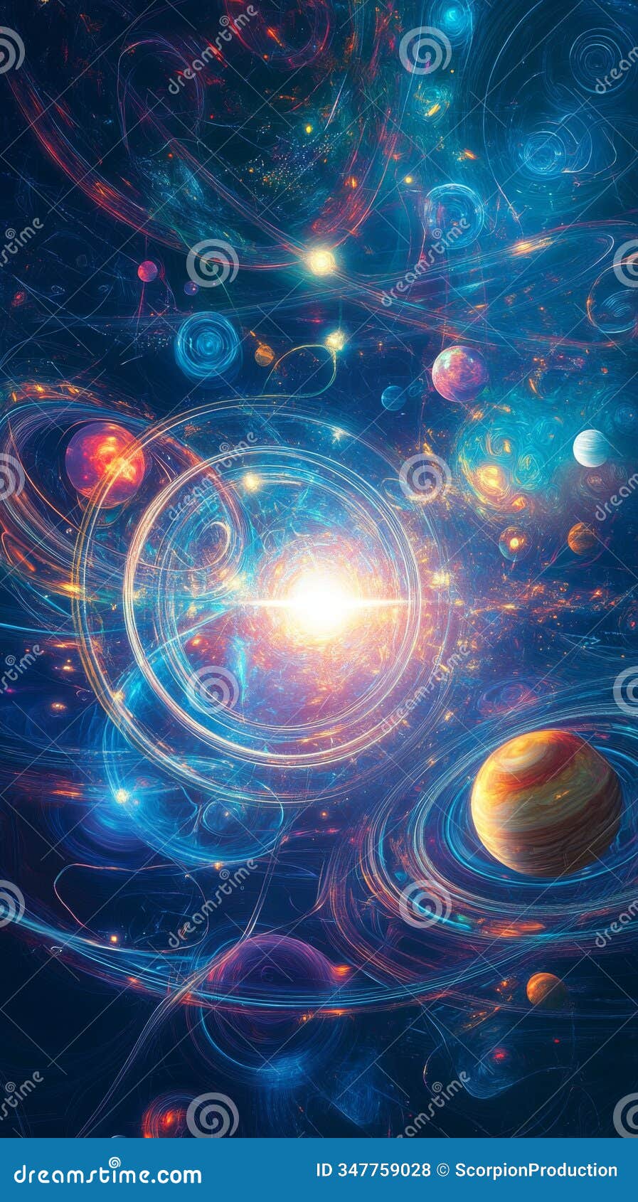 Radiant Solar System with Glowing Planets and Energy Stock Photo ...