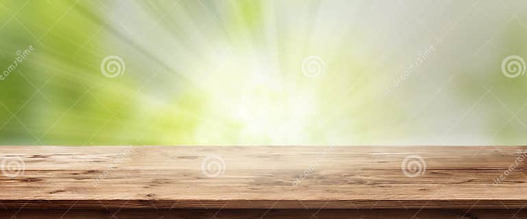 Radiant Spring Background with Wooden Table Stock Photo - Image of ...