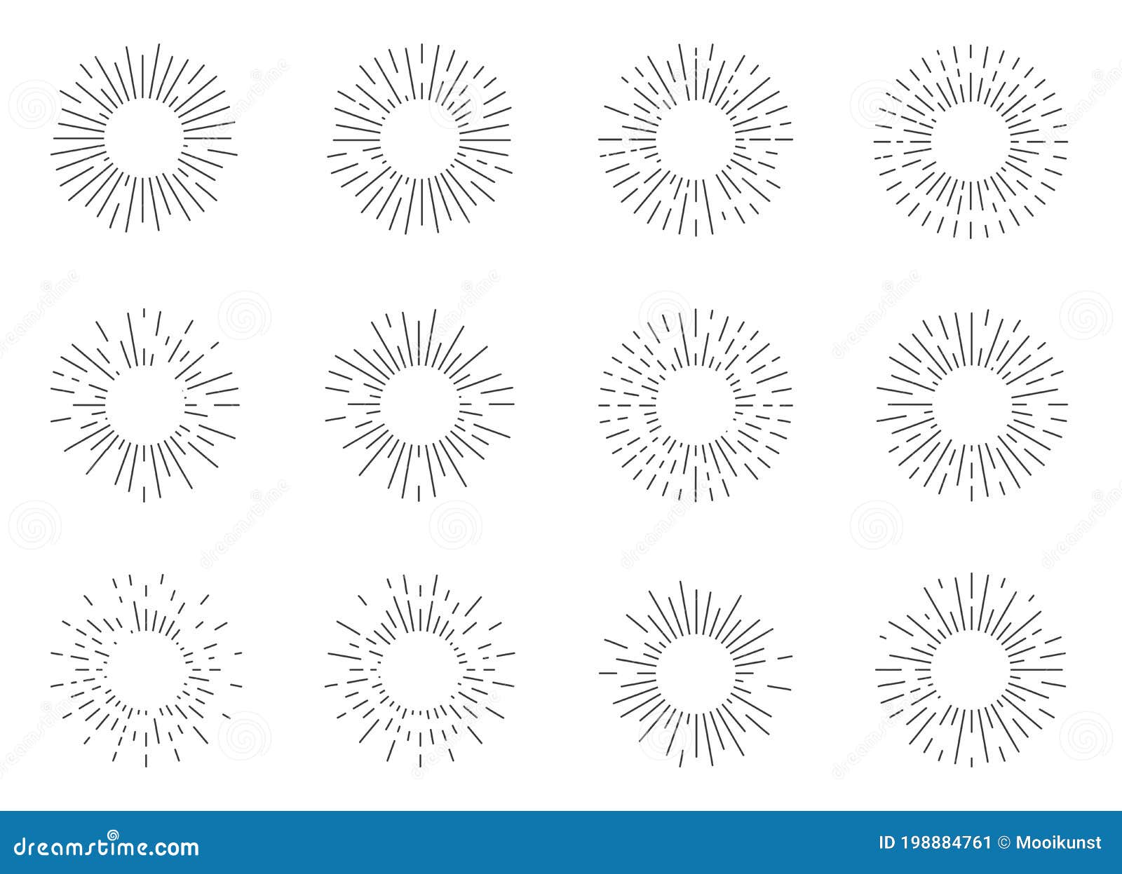 Radiant Sun Burst Shape Retro Light Ray Vector Set Stock Vector ...