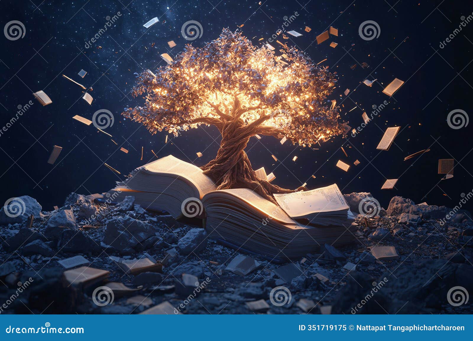 A Radiant Tree with Roots Embracing Books, Signifying Growth, Learning ...