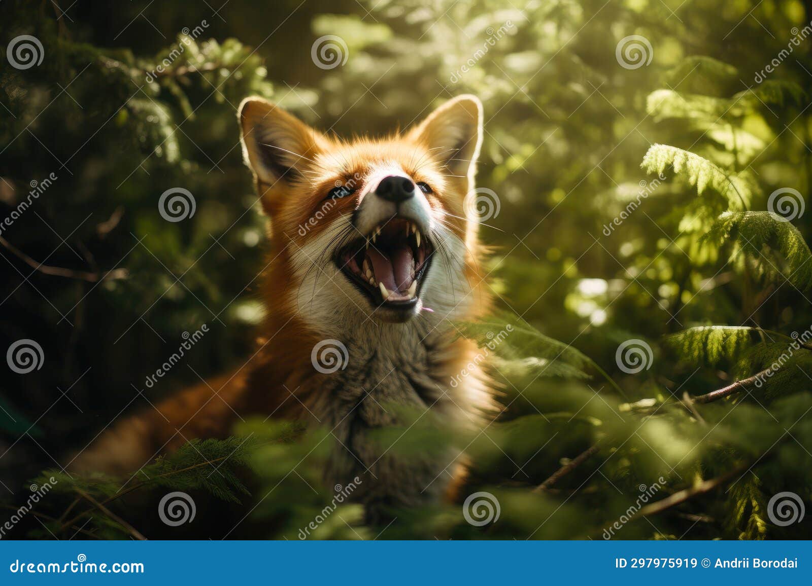 Radiant Woodland Moment with a Grinning Fox. Stock Illustration ...