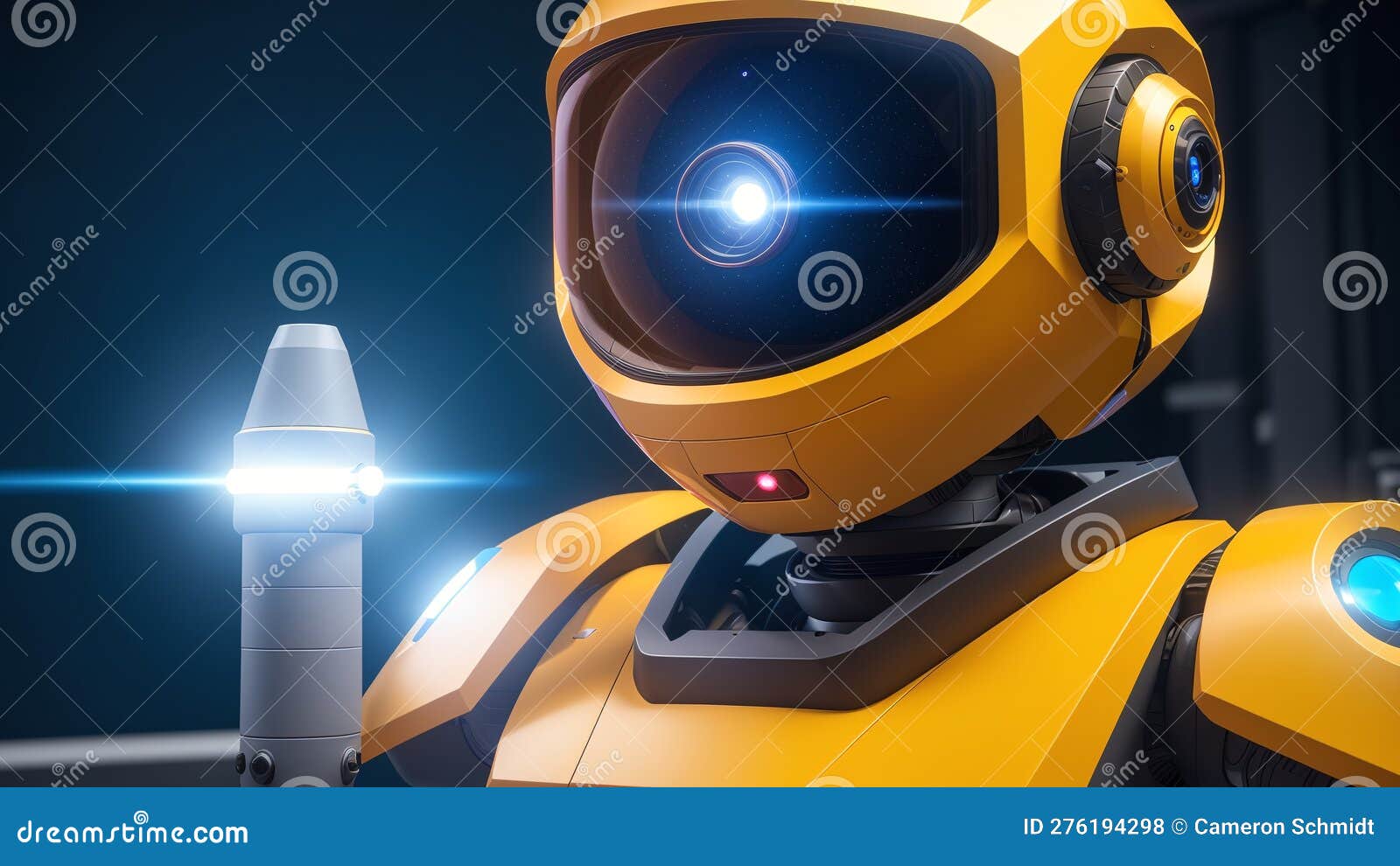A Radiant Yellow Robot with a Light Shining on His Face AI Generative ...
