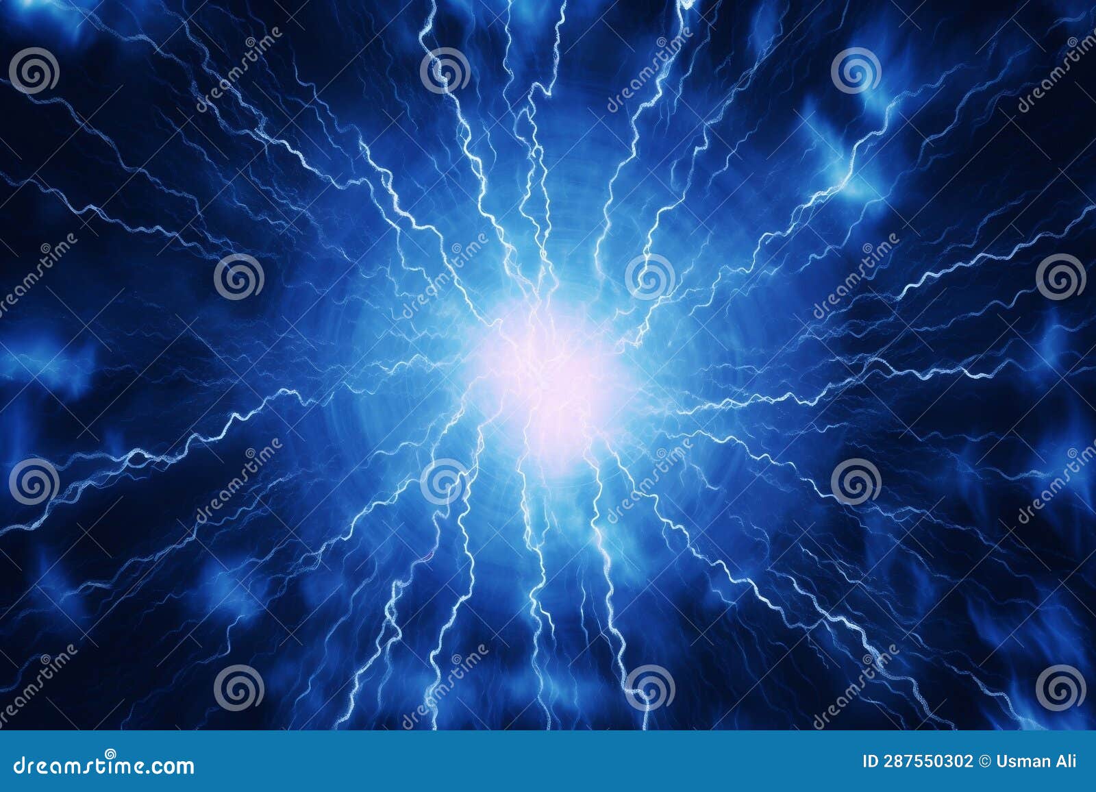 Radiating Blue Electric Lightning Background Centered. AI Stock Photo ...